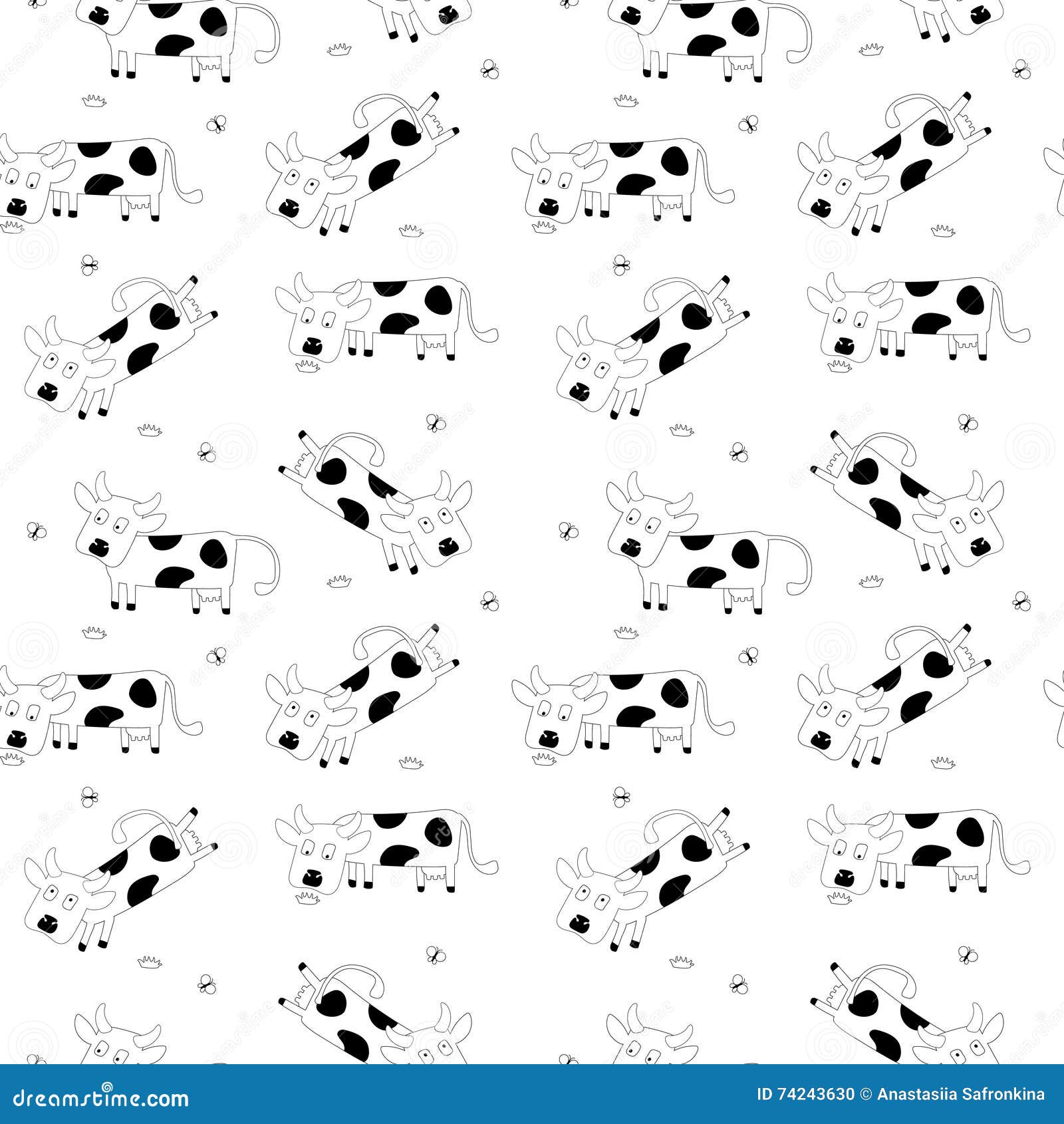 Seamless Pattern with Cute Cows. Stock Illustration - Illustration of ...