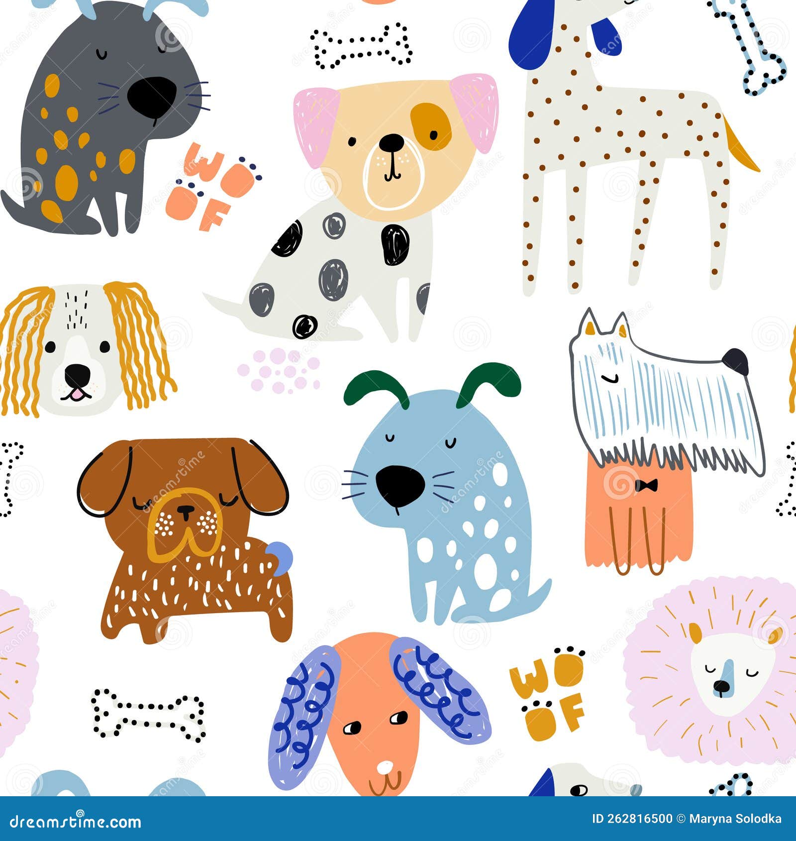 Seamless Pattern with Cute Creative Dogs. Funny Puppy Childish Texture ...