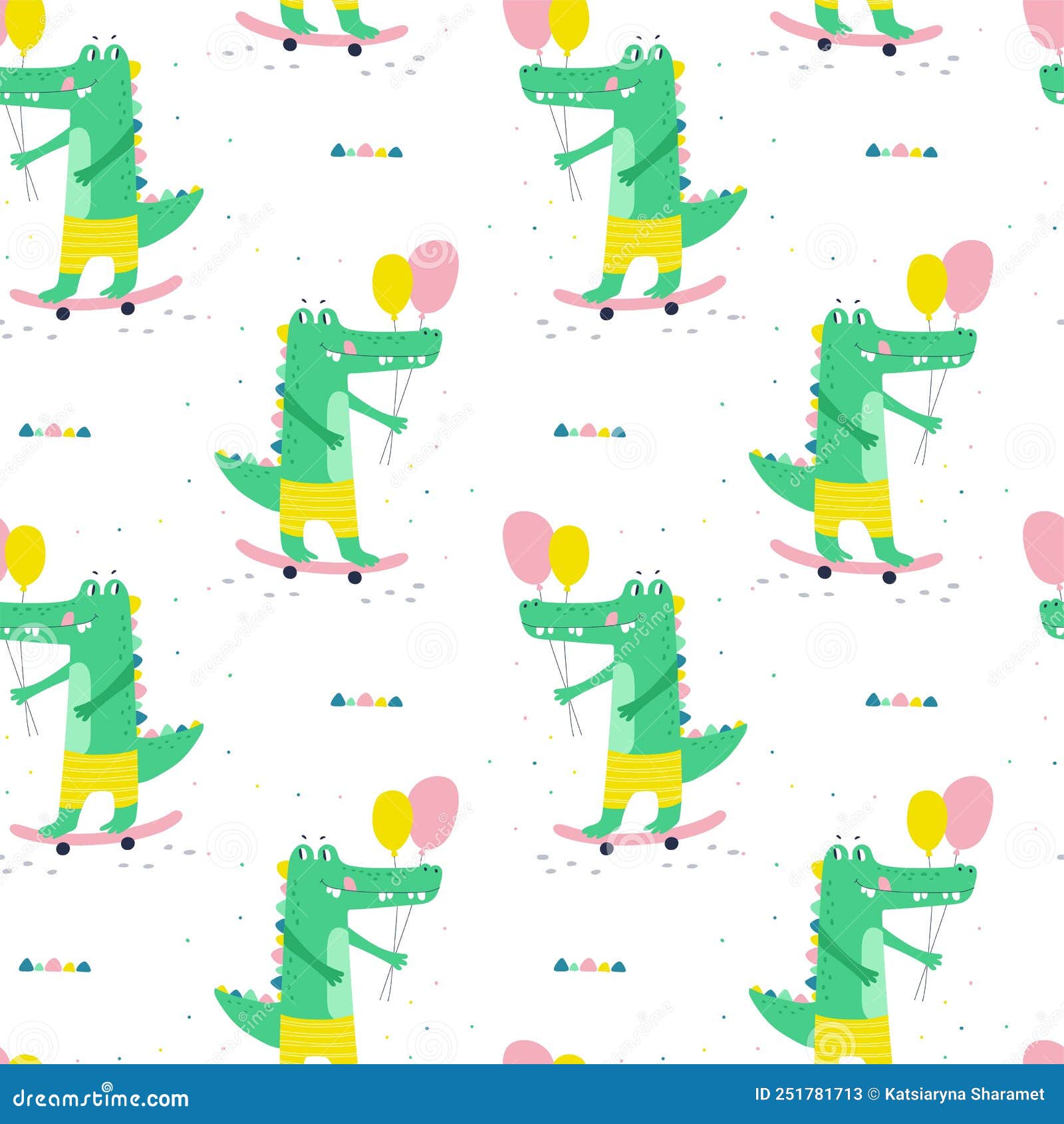 Seamless Pattern with Cute Crocodile. Vector Illustrations Stock Vector ...