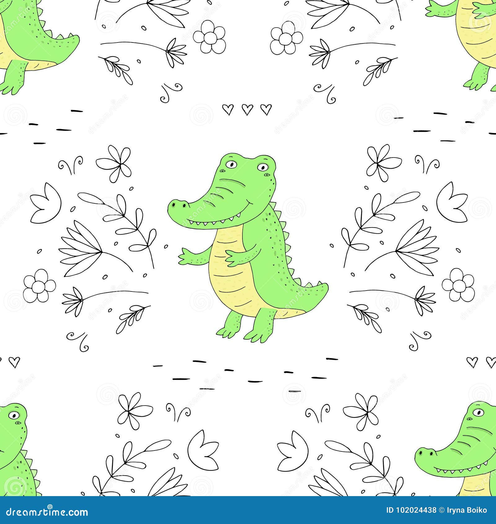 Seamless Pattern with Cute Crocodile. Vector Print. Stock Vector ...