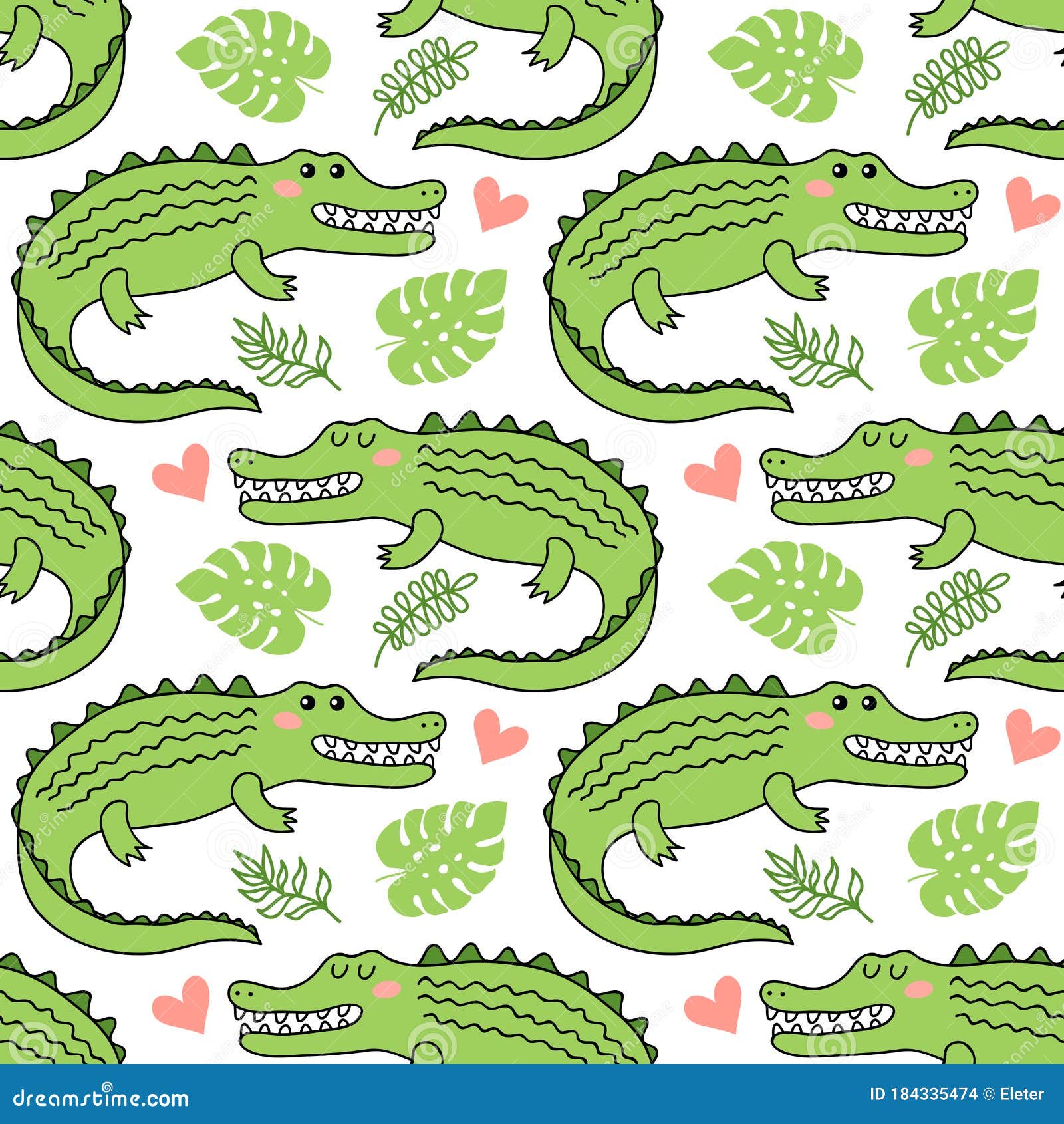Seamless Pattern with Cute Crocodiles Stock Illustration - Illustration ...