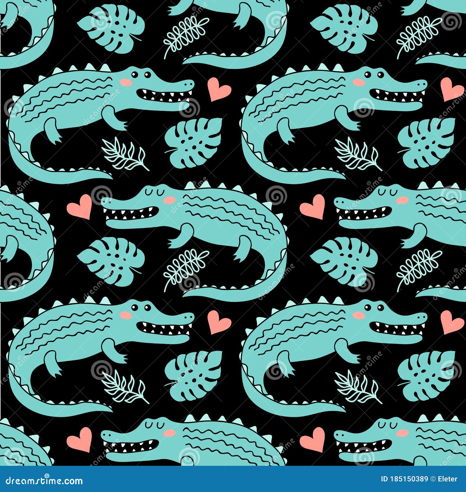 Seamless Pattern with Cute Crocodiles Stock Illustration - Illustration ...