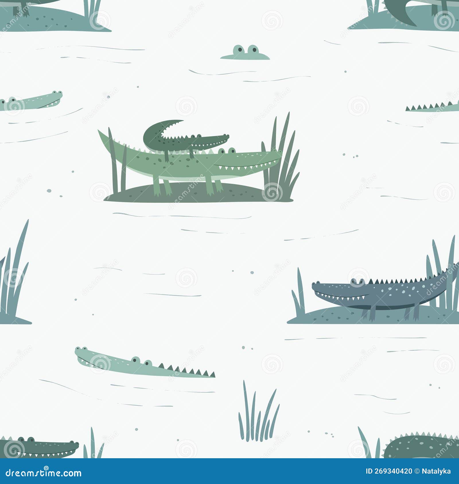 Seamless Pattern with Cute Crocodiles in Water. Vector Illustration ...
