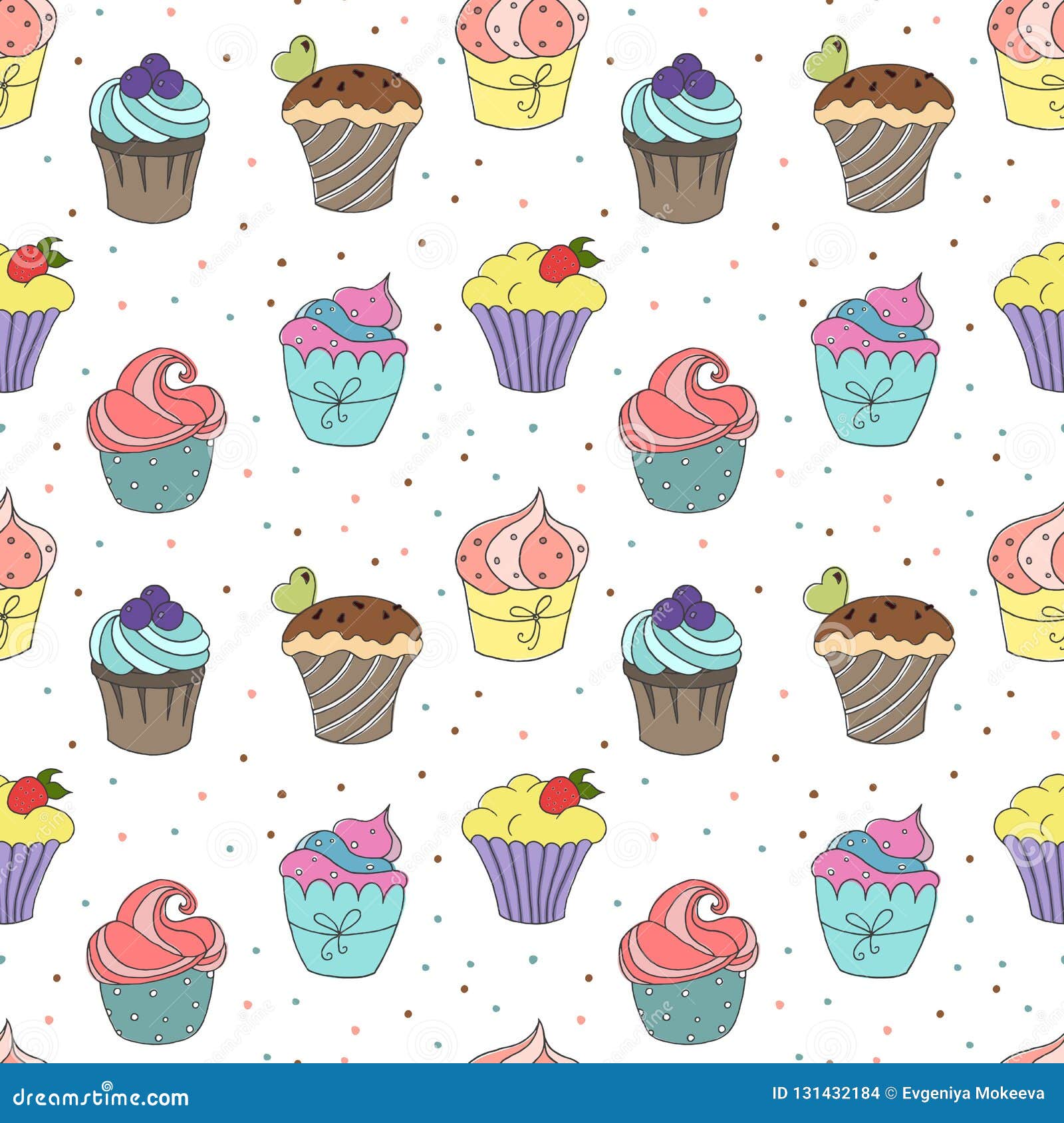 Seamless Pattern with Cute Cupcakes. Vector Illustration Stock ...