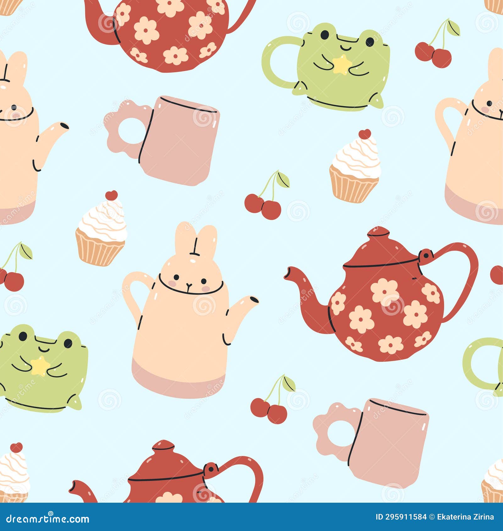 Seamless Pattern with Cute Cups and Teapots. Vector Graphics Stock Illustration - Illustration ...