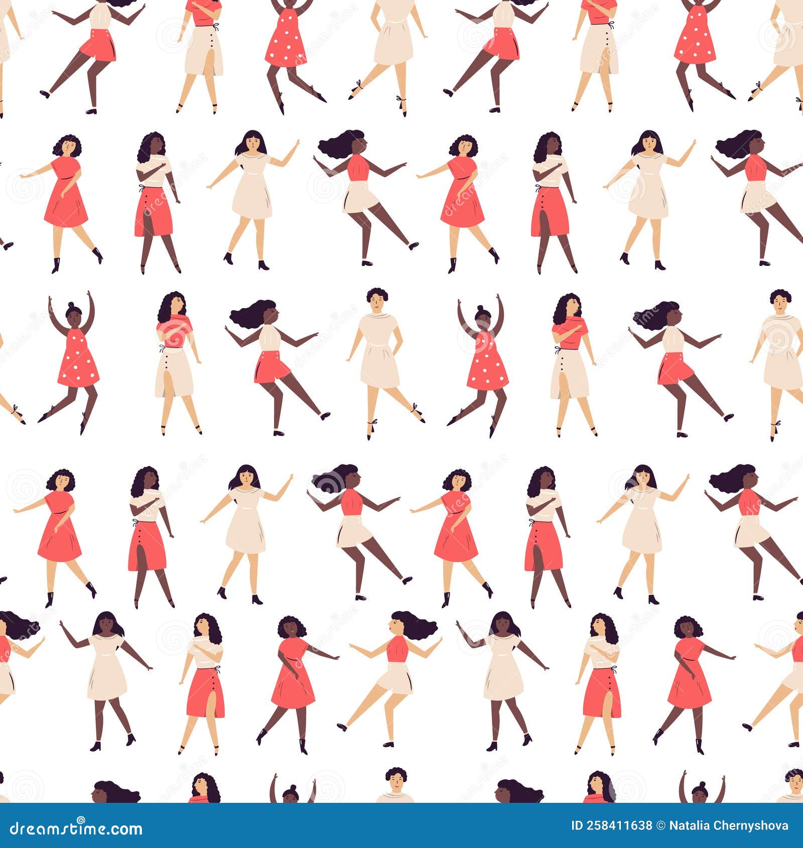 Seamless Pattern with Beautiful Dancing Woman. Vector Illustration in a ...