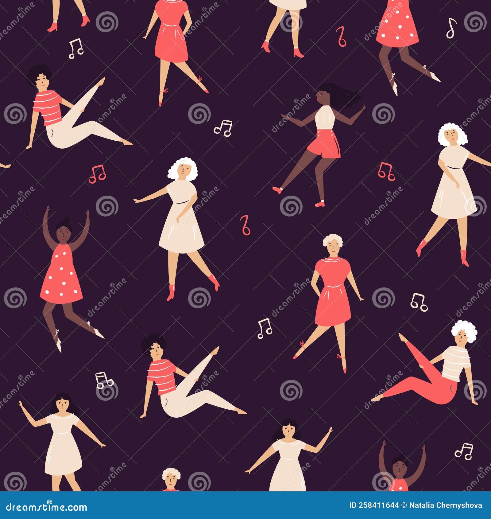 Seamless Pattern with Beautiful Dancing Woman. Vector Illustration in a ...