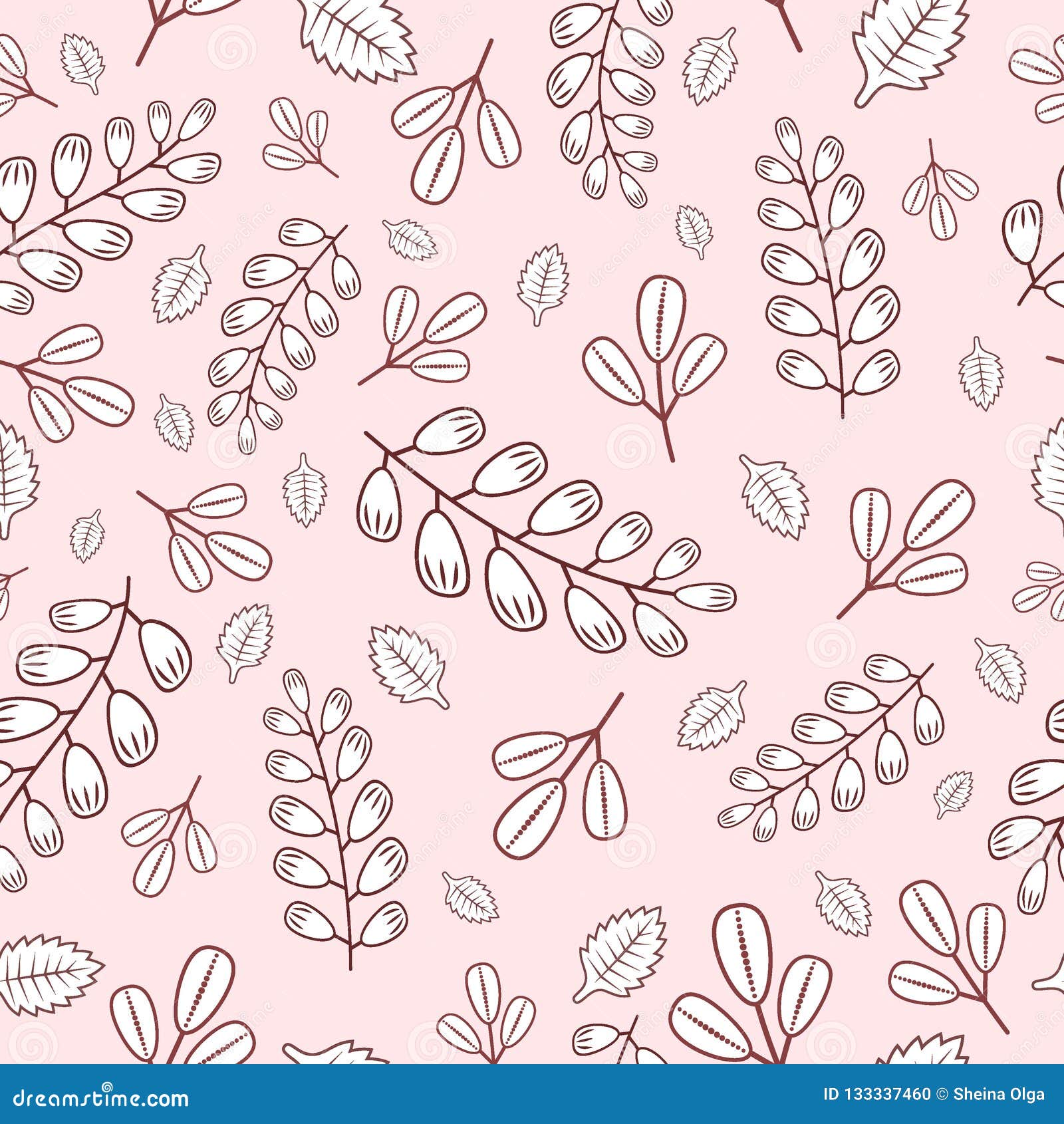 Seamless Pattern with Cute Dark Pink Doodle Branches on a Pink ...