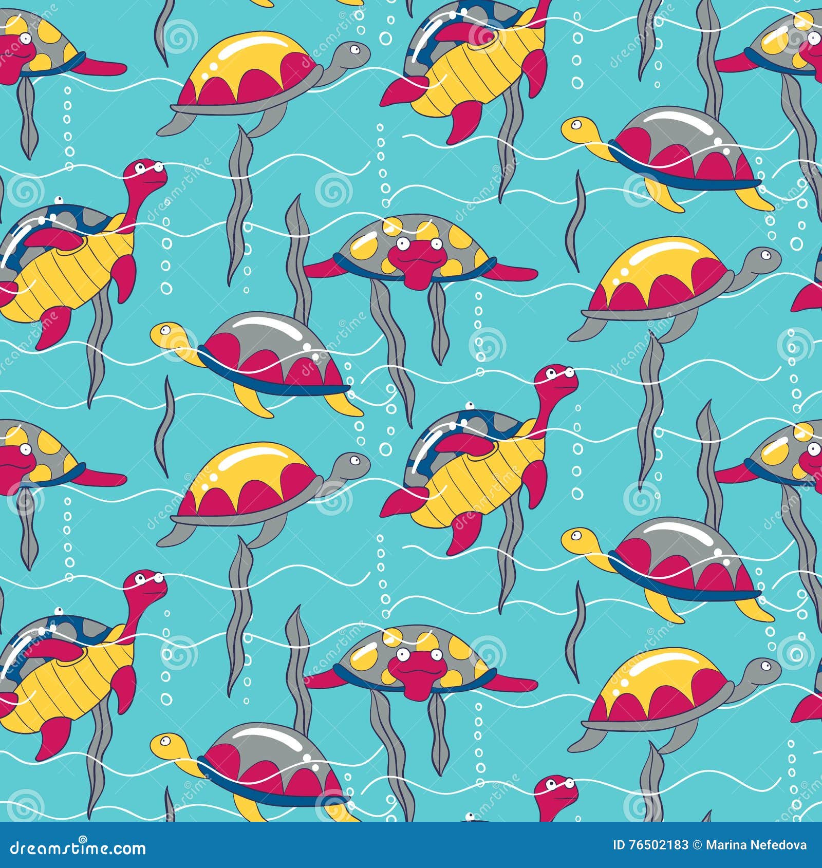 Seamless Pattern with Cute Different Turtles Stock Illustration ...
