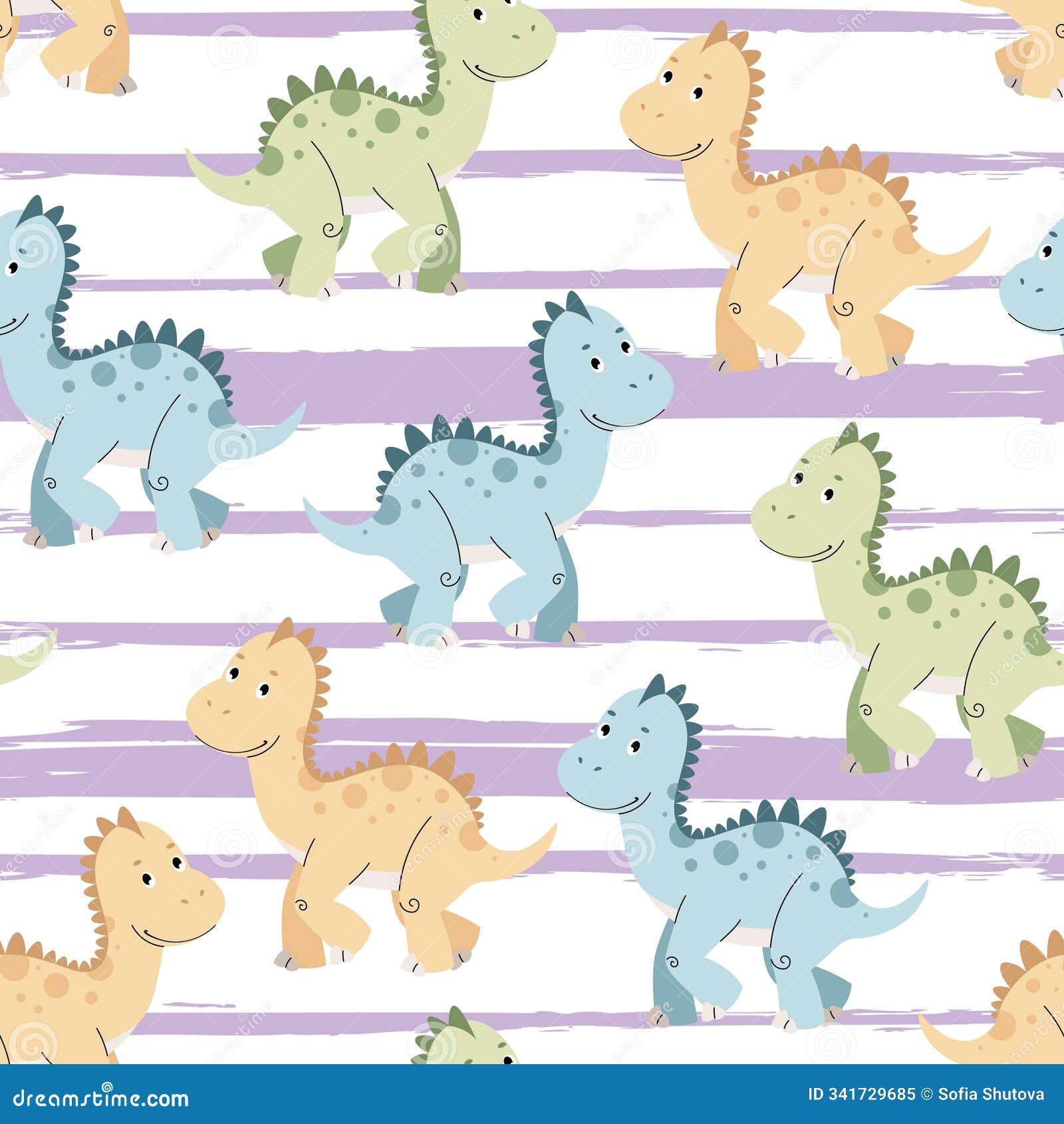 Seamless Pattern with Cute Dinosaurs in Flat Style. Repeating Texture ...