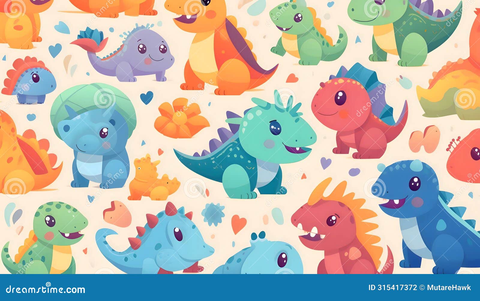 Seamless Pattern with Cute Dinosaurs. Vector Illustration in Cartoon ...