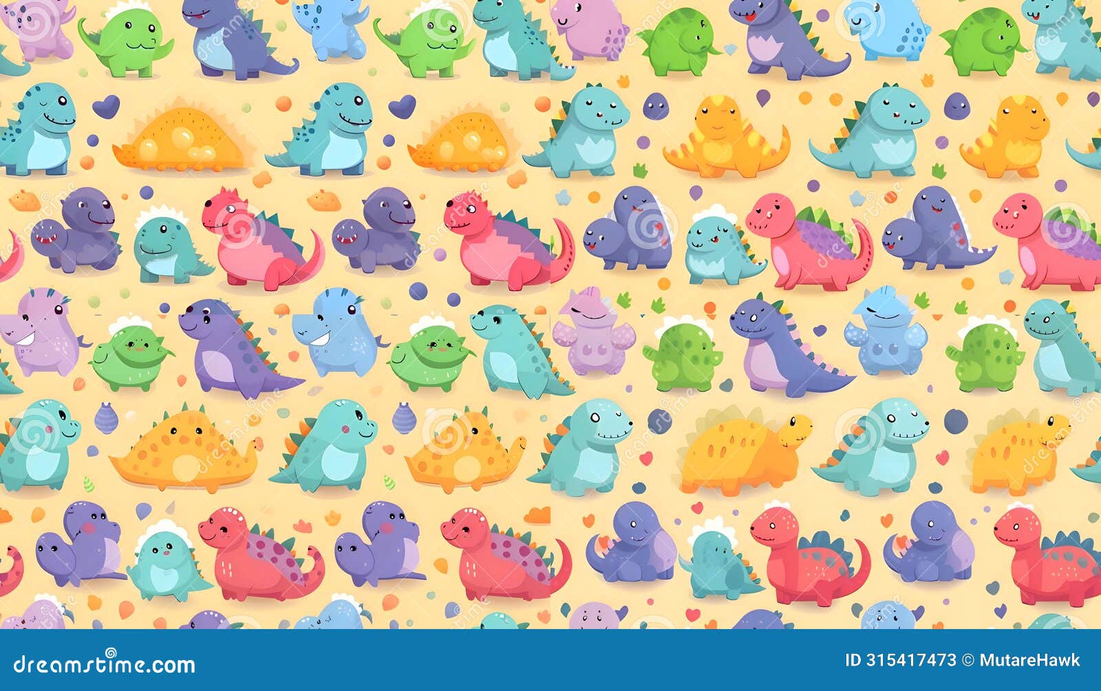 Seamless Pattern with Cute Dinosaurs. Vector Illustration in Cartoon ...