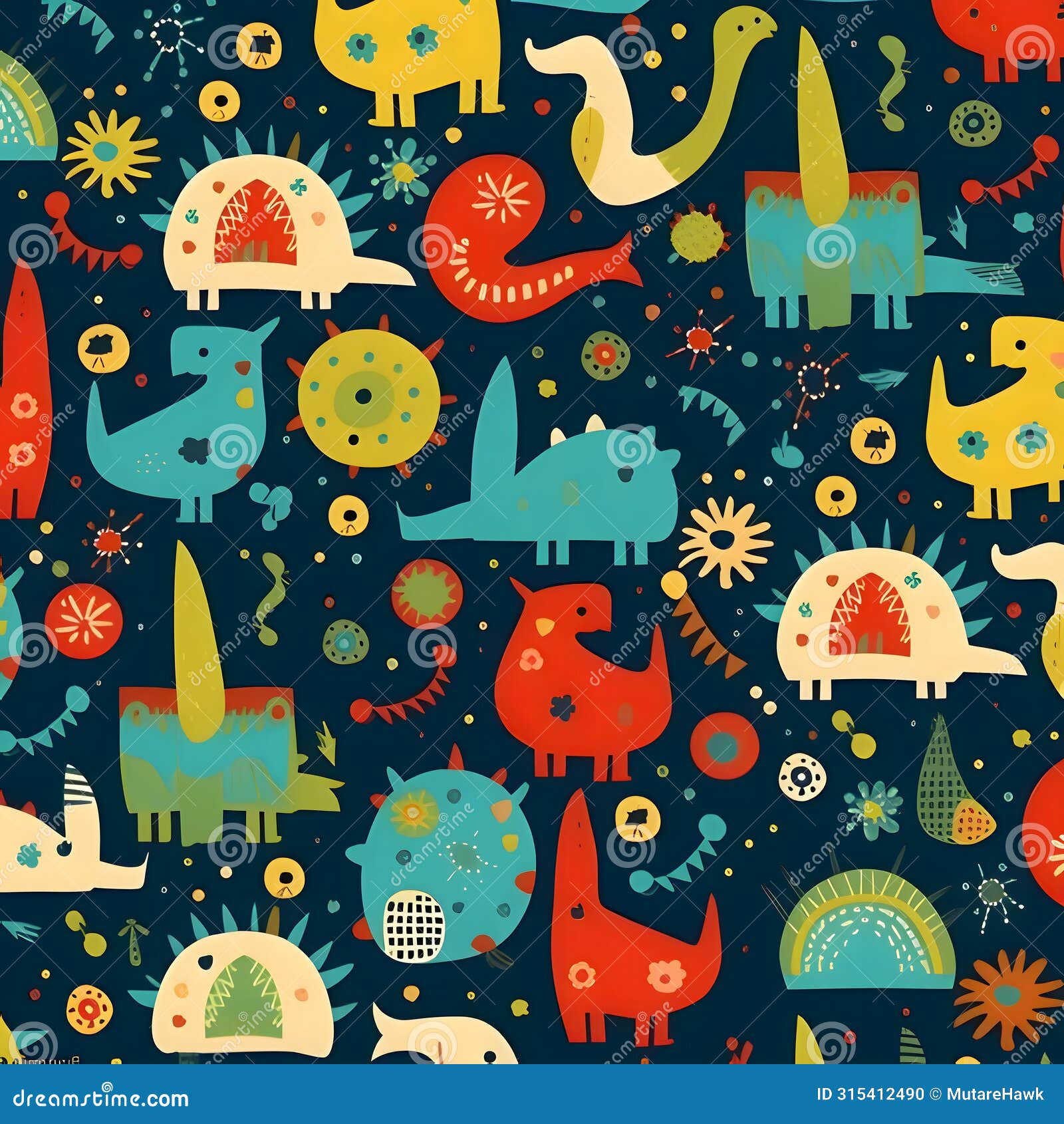 Seamless Pattern with Cute Dinosaurs. Vector Illustration for Kids ...