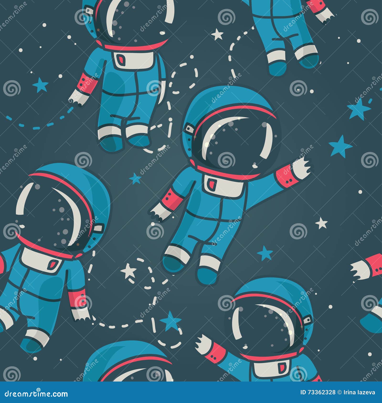 Seamless Pattern with Cute Doodle Astronauts Stock Vector ...