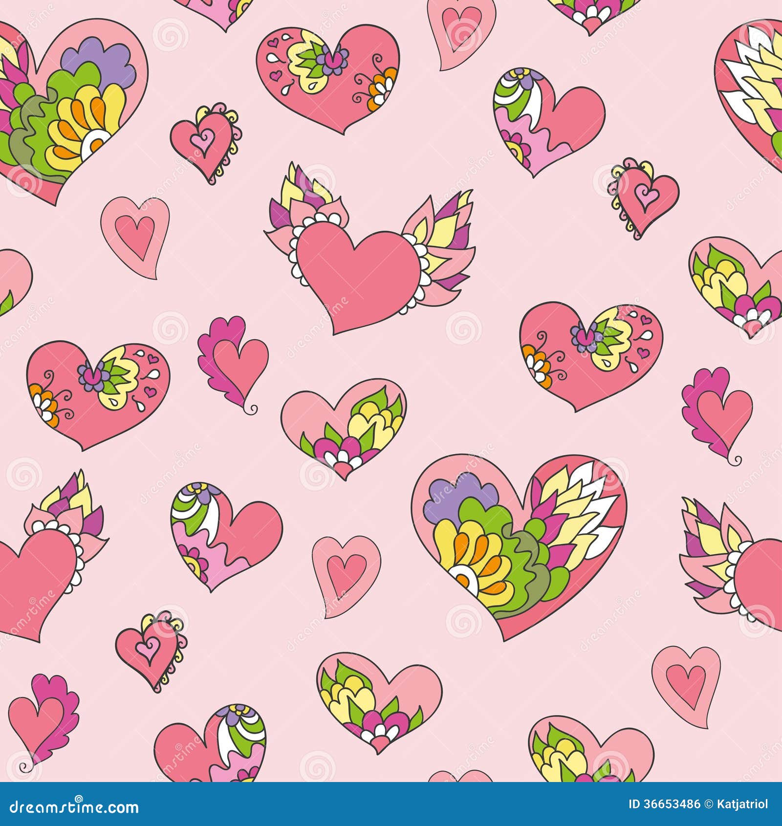 Seamless Pattern of Cute Doodle Hearts Stock Vector - Illustration of ...