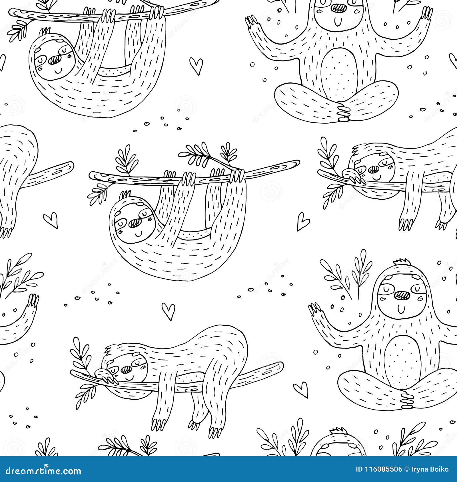 Seamless Pattern with Cute Doodle Sloth Print Stock Vector ...