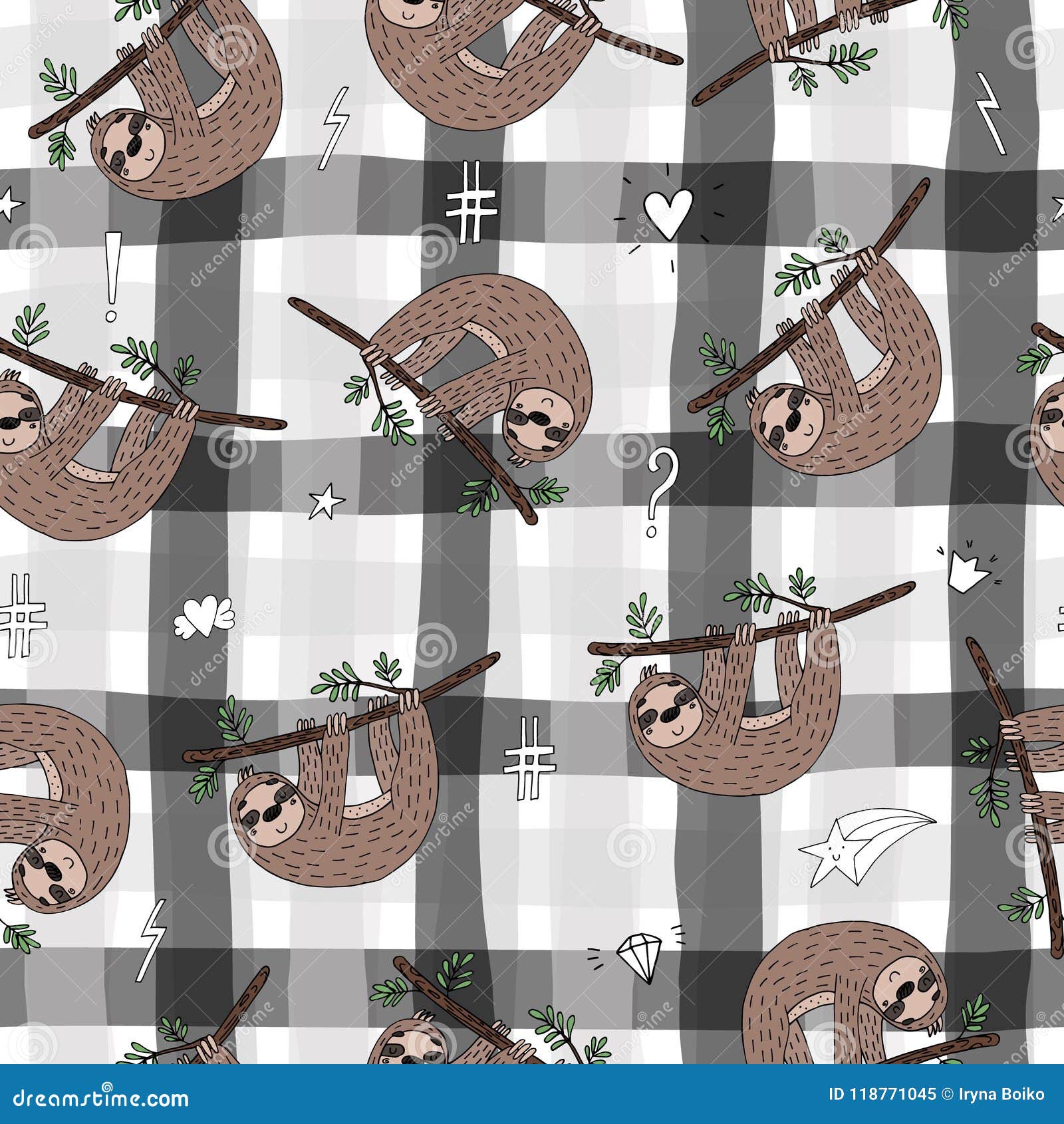 Seamless Pattern with Cute Doodle Sloth Print Stock Vector ...