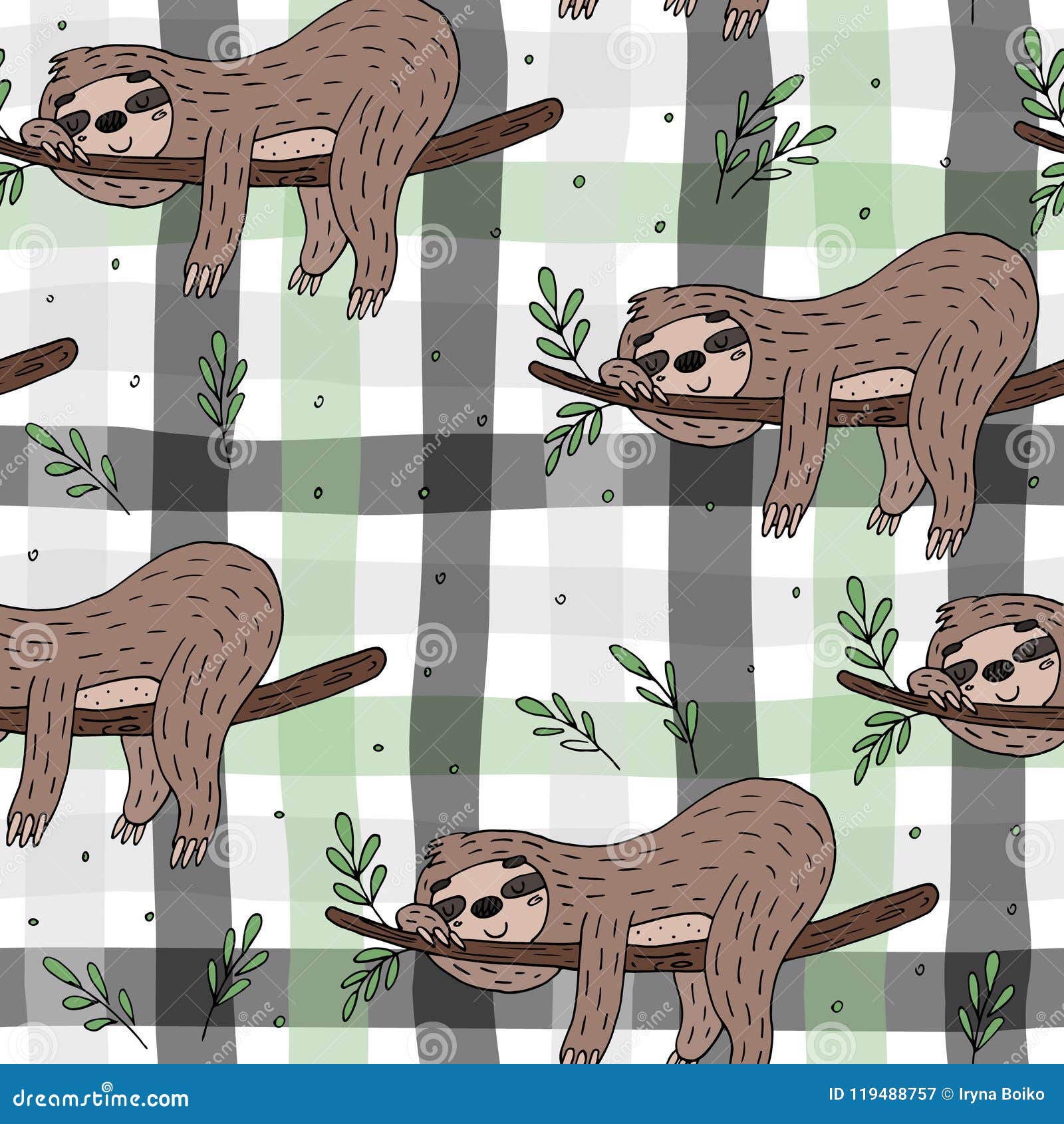 Seamless Pattern with Cute Doodle Sloth Print Stock Vector ...