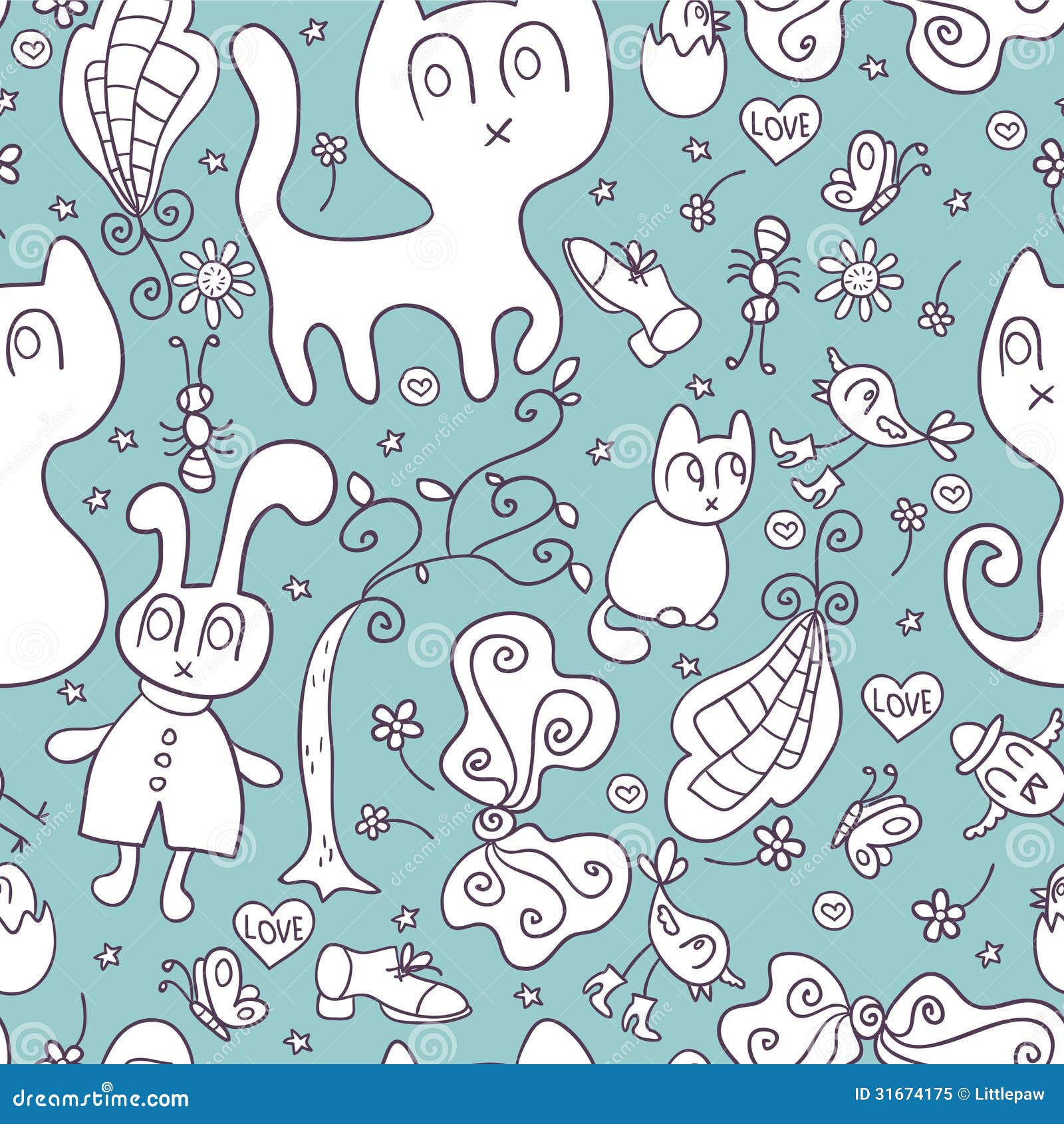 Seamless Pattern with Cute Doodles Stock Vector - Illustration of ...