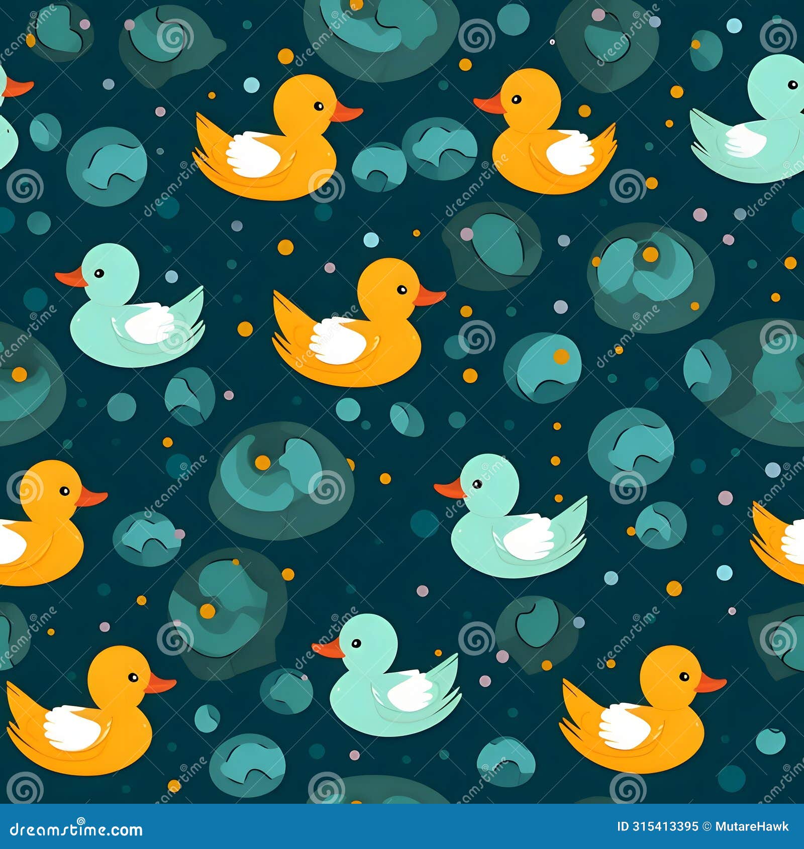 Seamless Pattern with Cute Ducks and Bubbles. Vector Illustration Stock ...