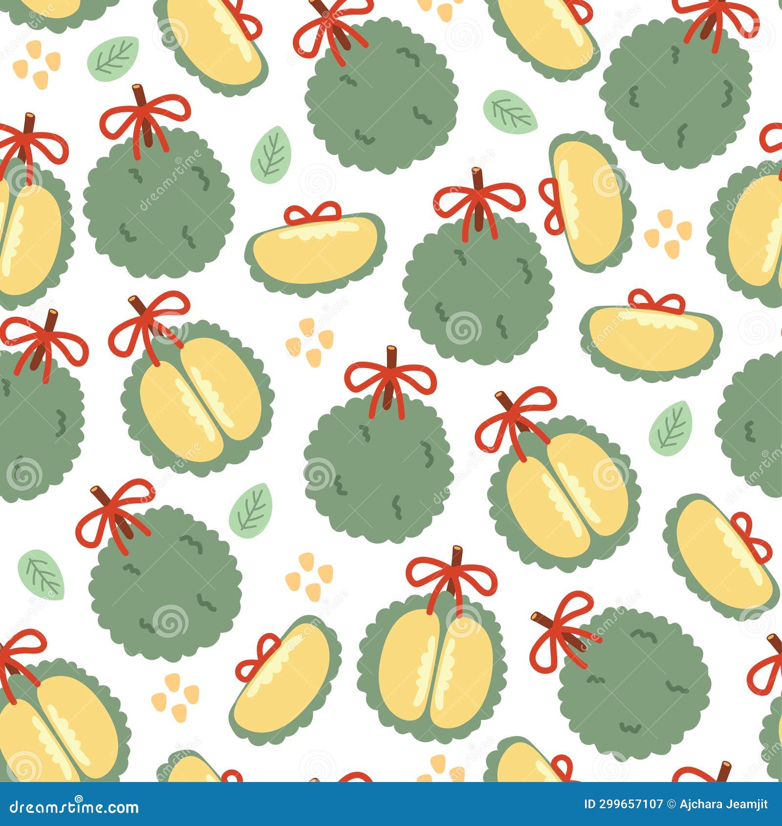 Seamless Pattern of Cute Durian with Bow on White Background.Summer ...