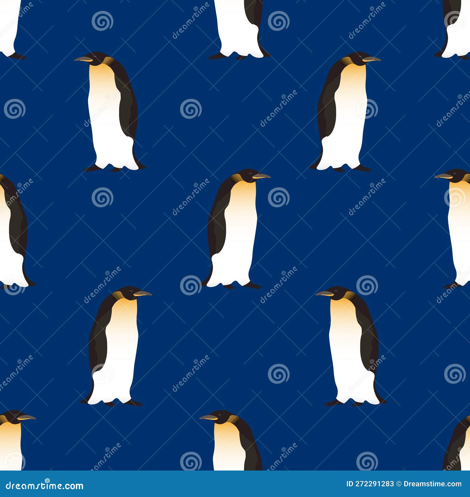 Seamless Pattern. Cute Emperor Penguins On A Dark Blue Background ...