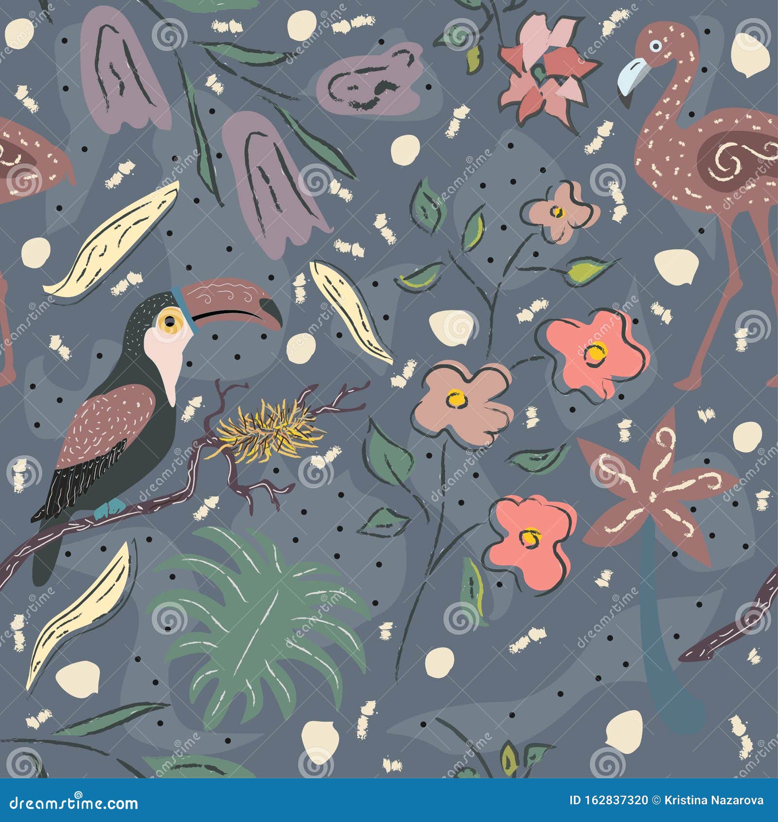 Seamless Pattern with Cute Exotic Birds Stock Illustration ...