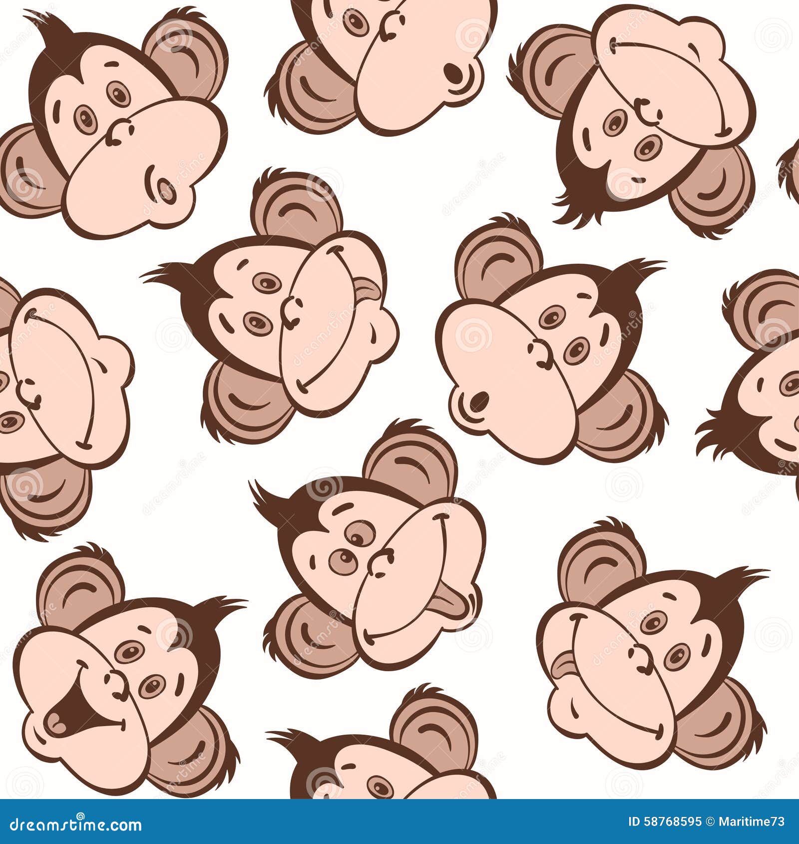 Seamless Pattern with Cute Faces of Monkeys. Kids Background. Stock ...