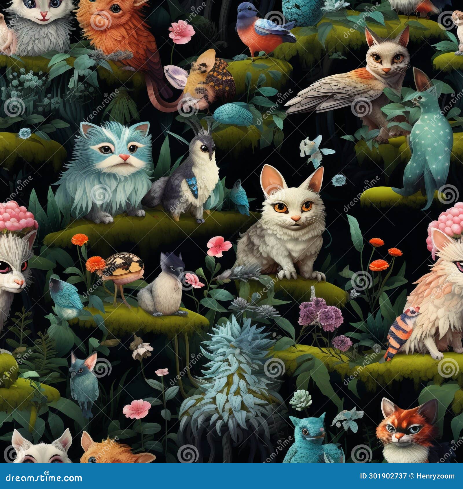 Seamless Pattern of Cute Fairy Tale Animals Stock Image - Image of ...