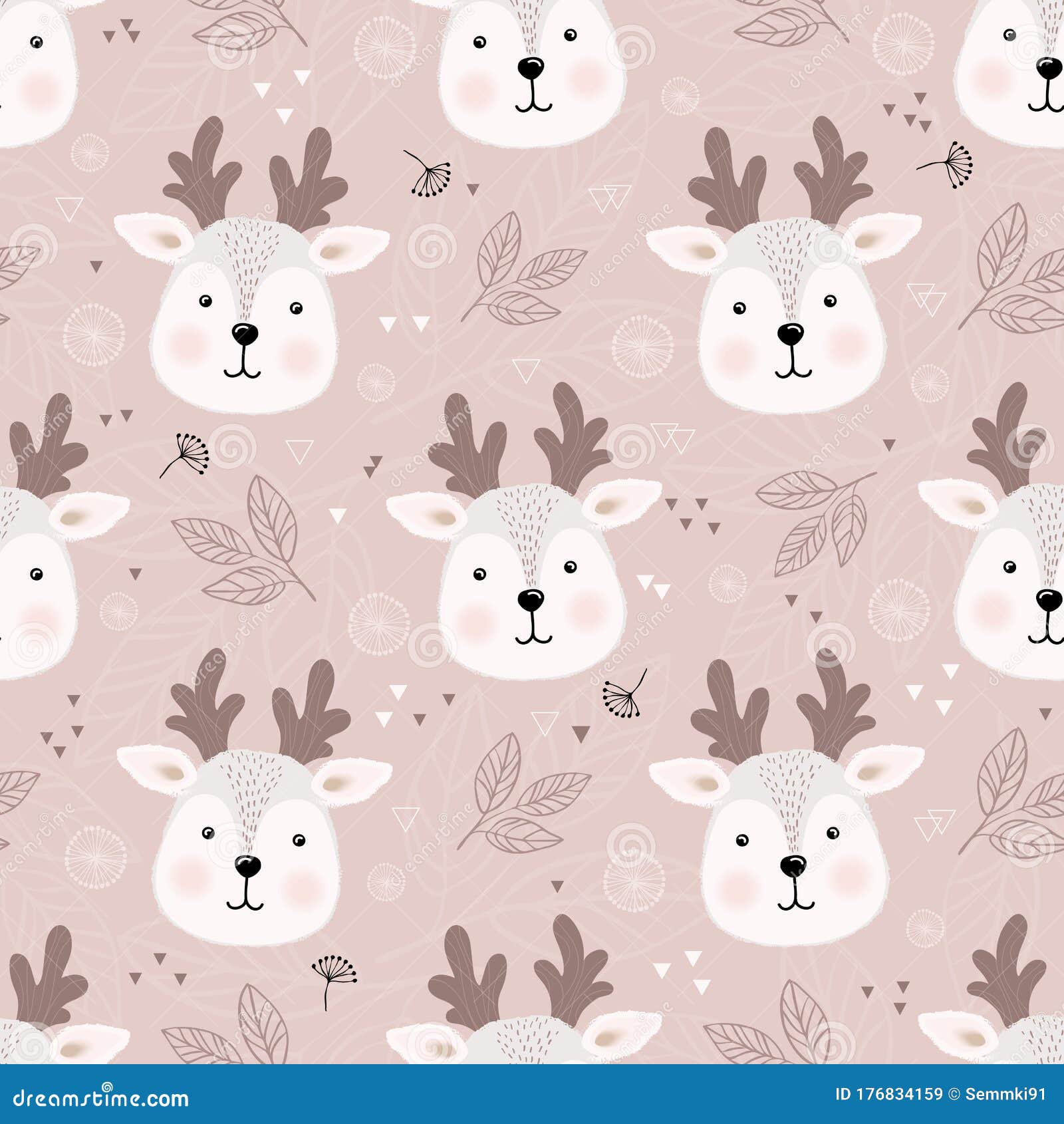 Seamless Pattern Cute Fawn Face, Vector Illustration Stock Illustration ...