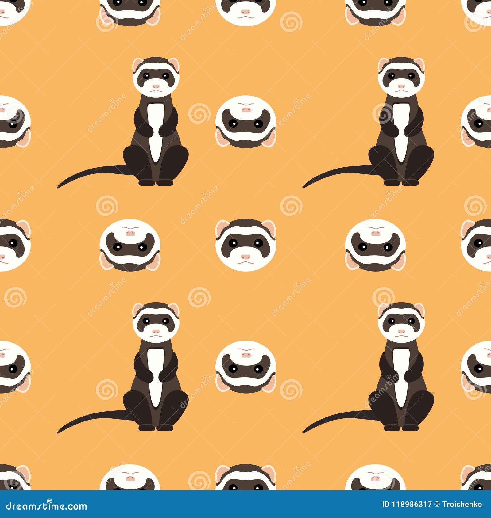 Seamless Pattern with Cute Ferret. Vector Flat Design Illustration ...
