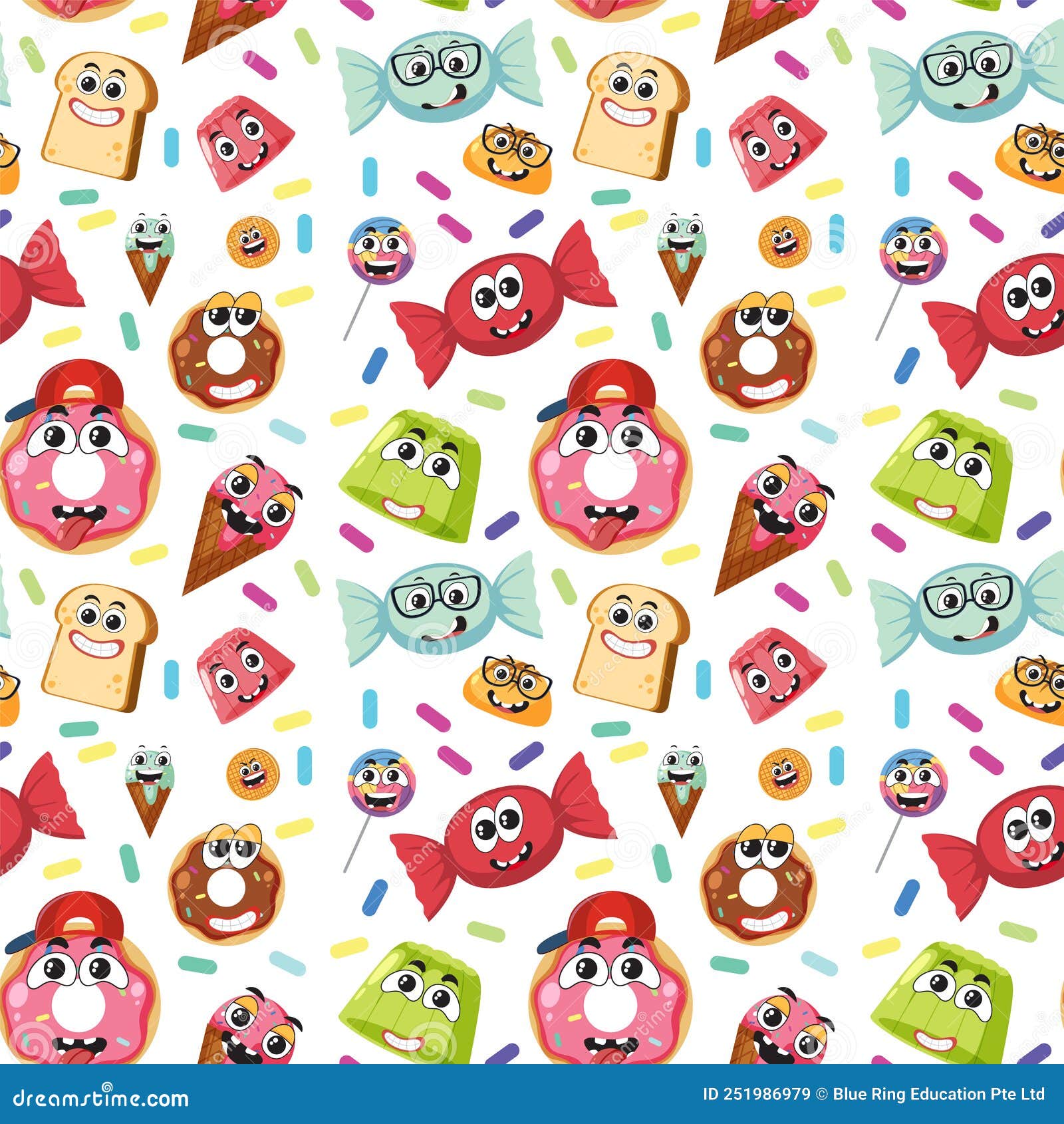 Seamless Pattern with Cute Food Cartoon Character Stock Vector ...