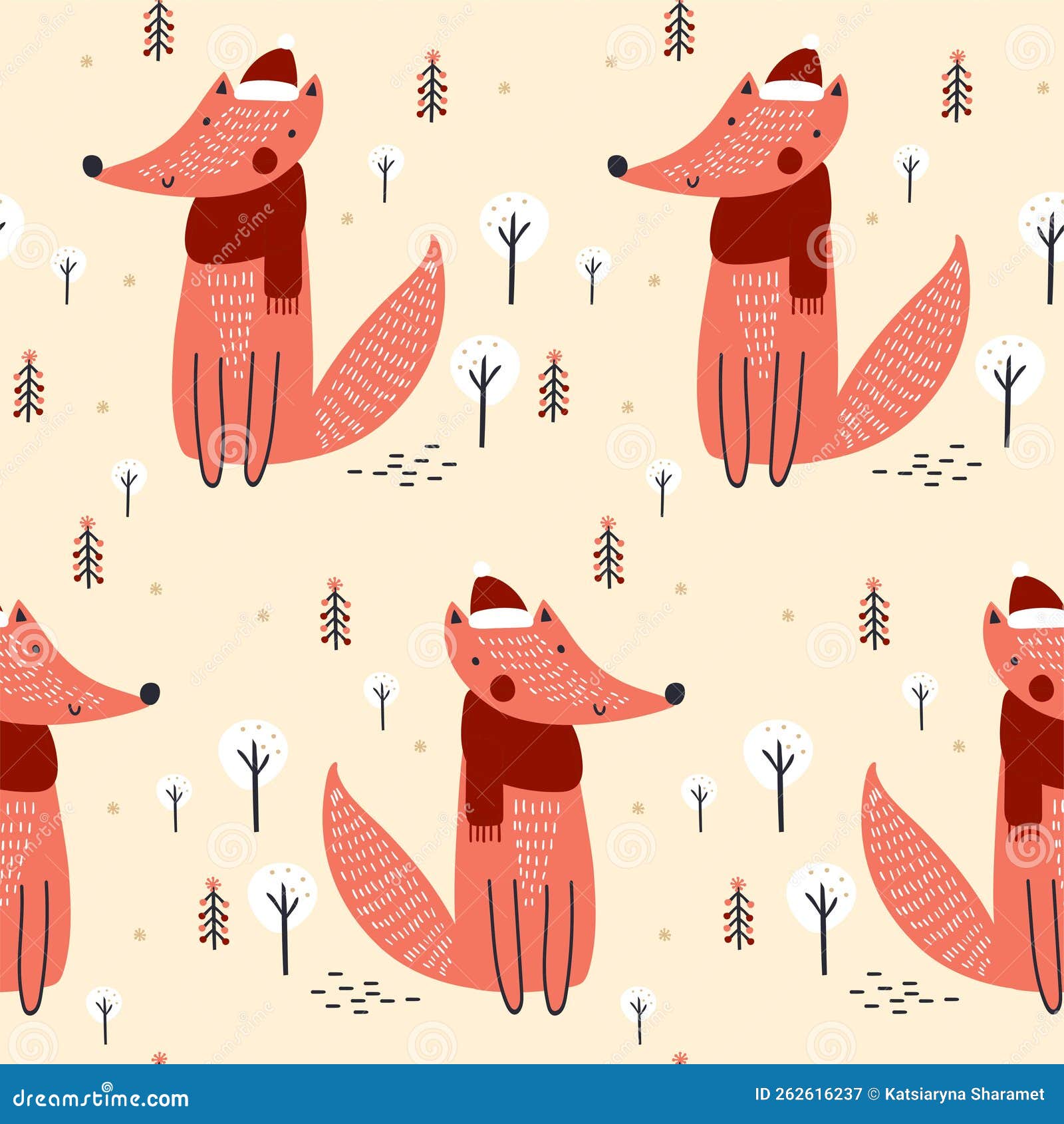 Seamless Pattern with Cute Fox. Vector Stock Vector - Illustration of ...