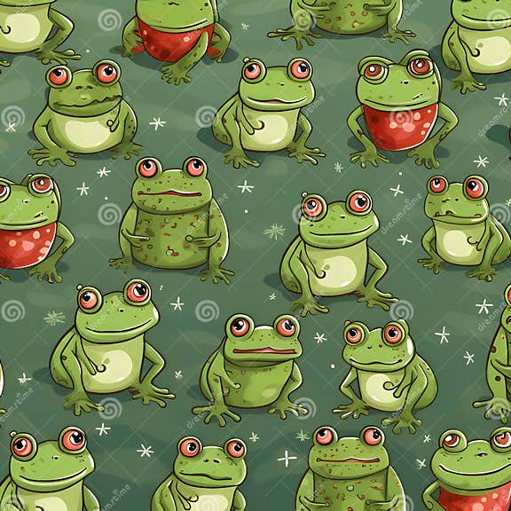 Seamless Pattern with Cute Frogs on Green Background. Vector ...