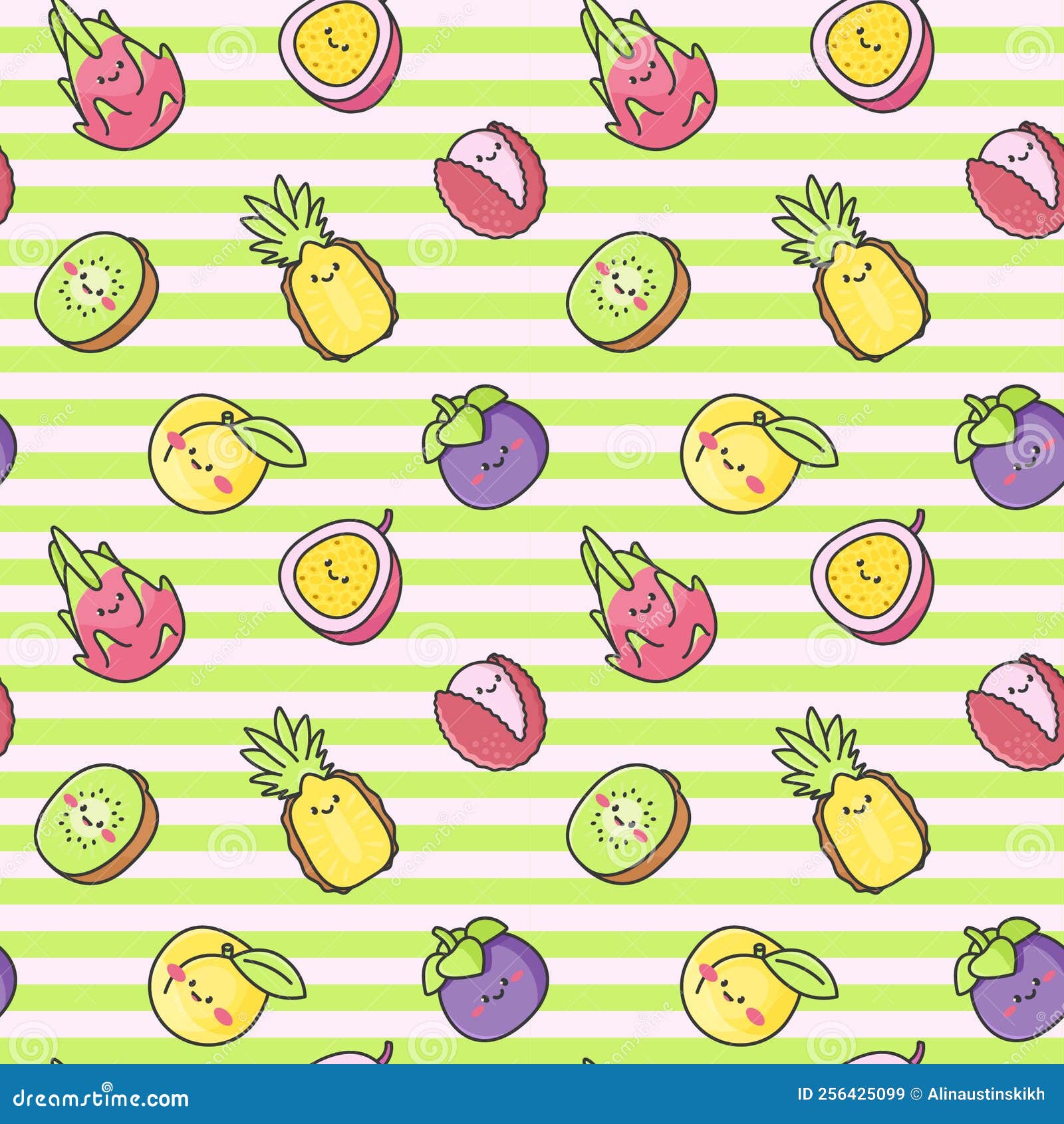 Seamless Pattern with Cute Fruit Characters Stock Vector - Illustration ...