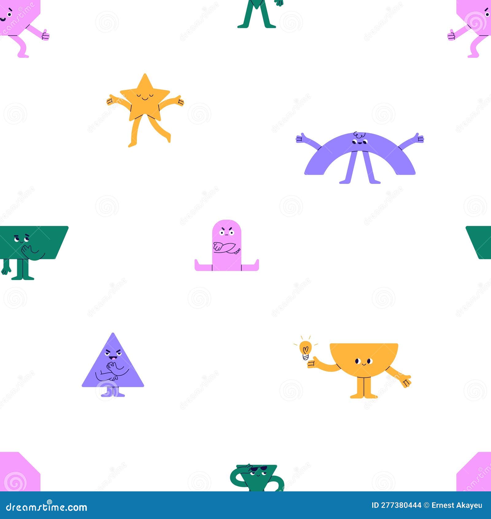 Seamless Pattern, Cute Funny Geometry Shapes Characters. Fun Geometric ...
