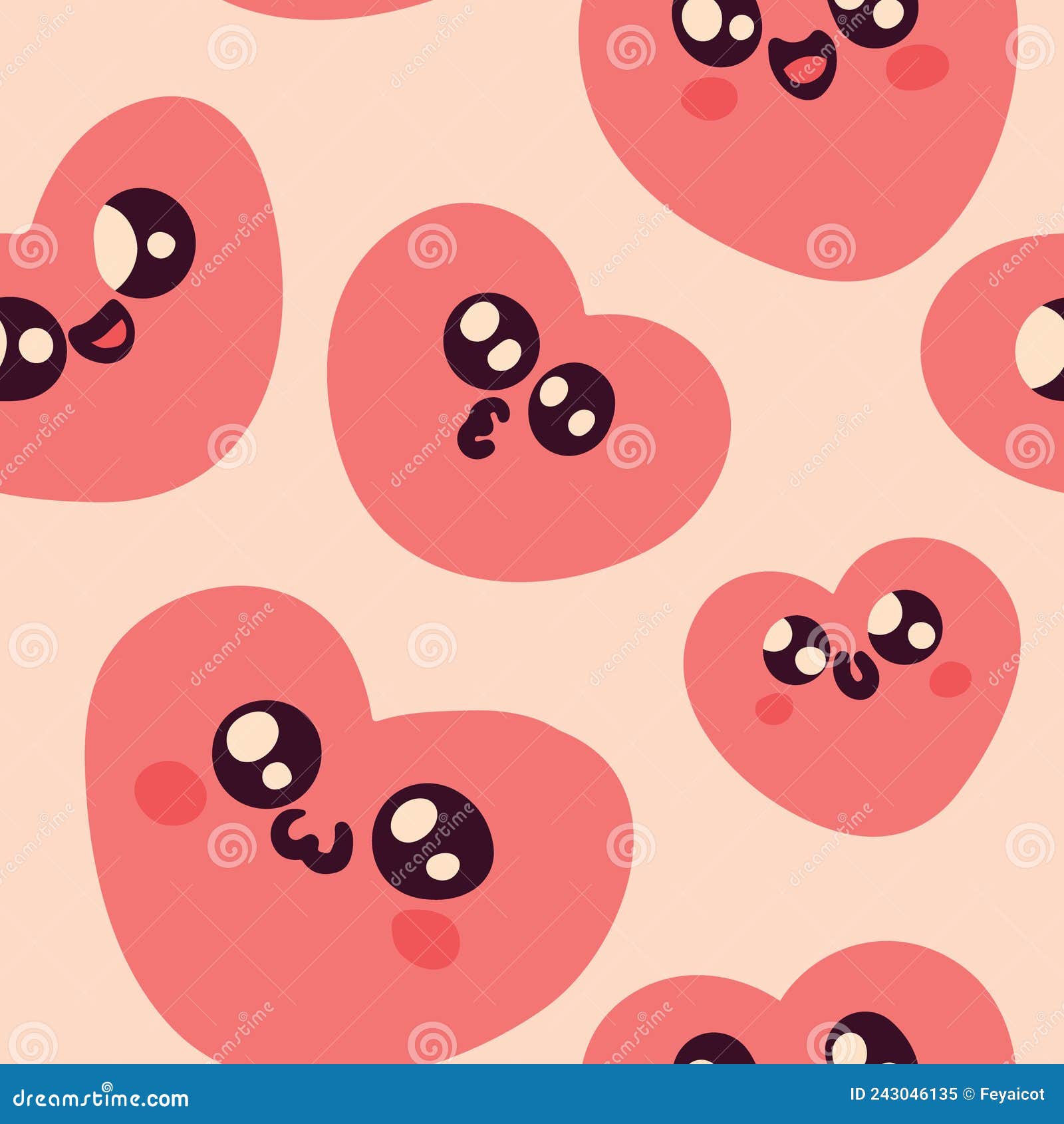 Seamless Pattern with Cute Funny Hearts. Vector. Stock Vector ...