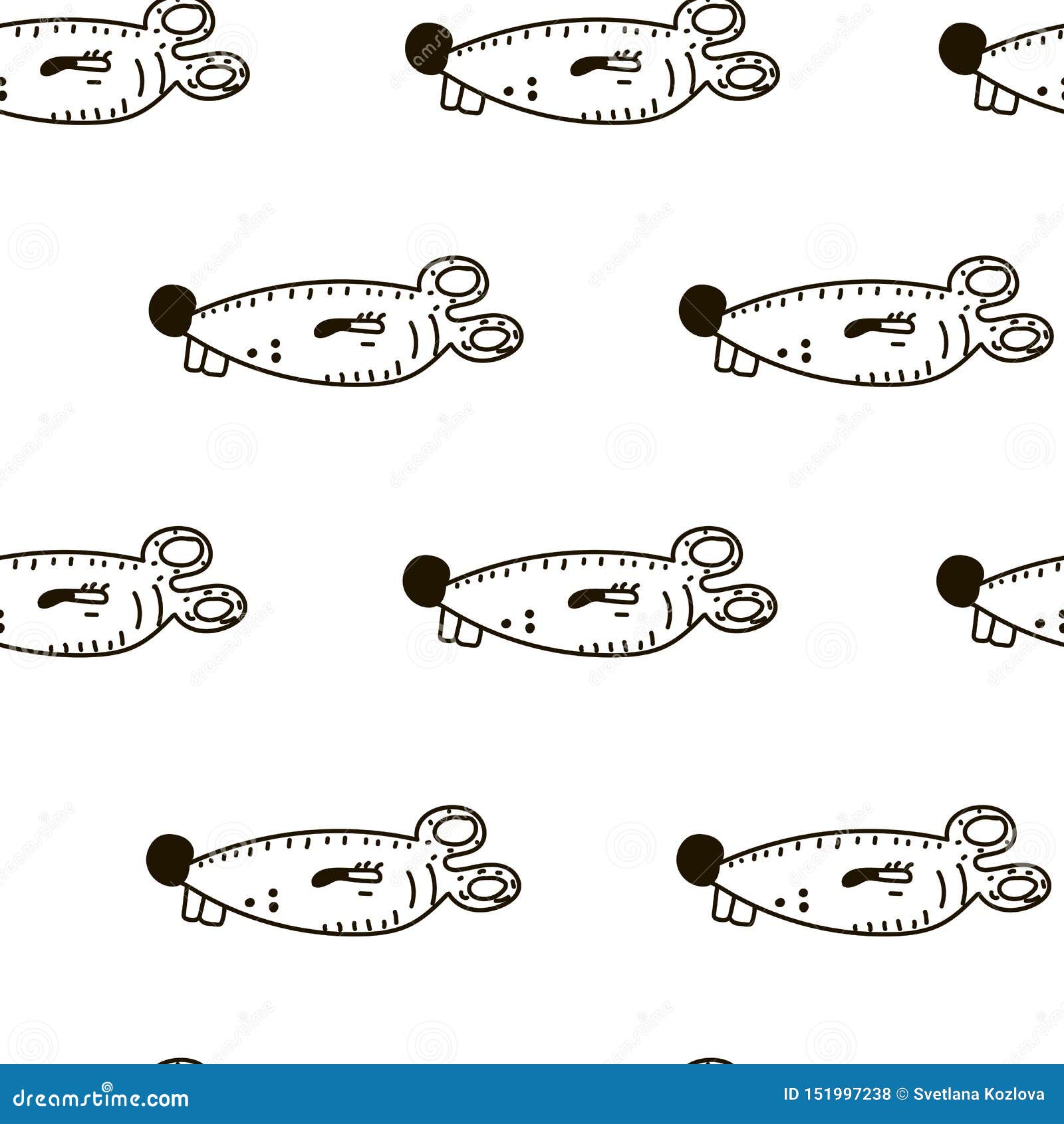 Seamless Pattern with Cute Funny Mice. Vector Illustration in Sketch ...