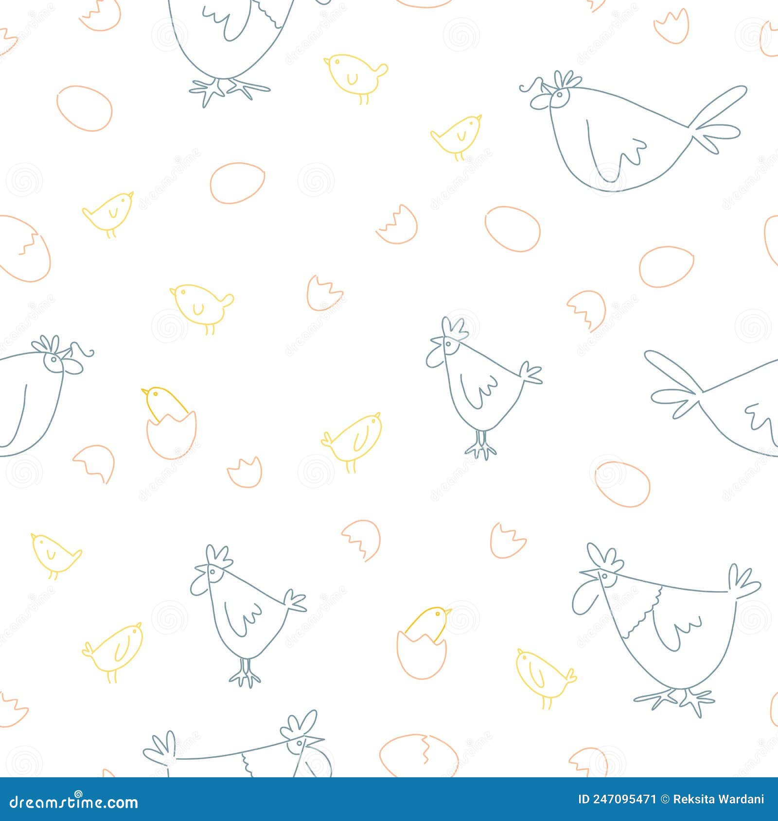 Seamless Pattern with Cute Hand-drawn Chicken Stock Vector ...