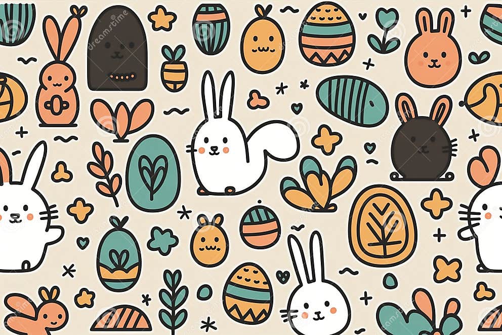 Seamless Pattern with Cute Hand Drawn Doodle Easter Elements. Stock ...