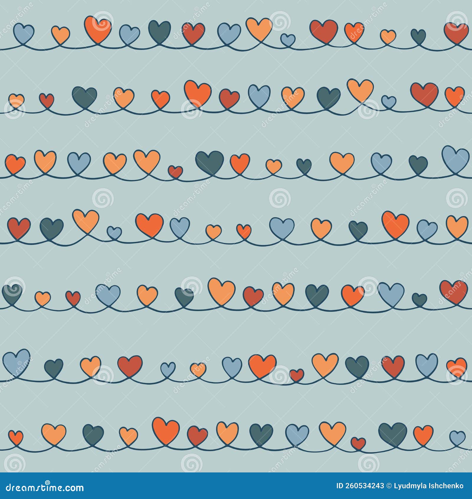 Seamless Pattern of Cute Hand Drawn Line with Hearts, Vector Texture ...