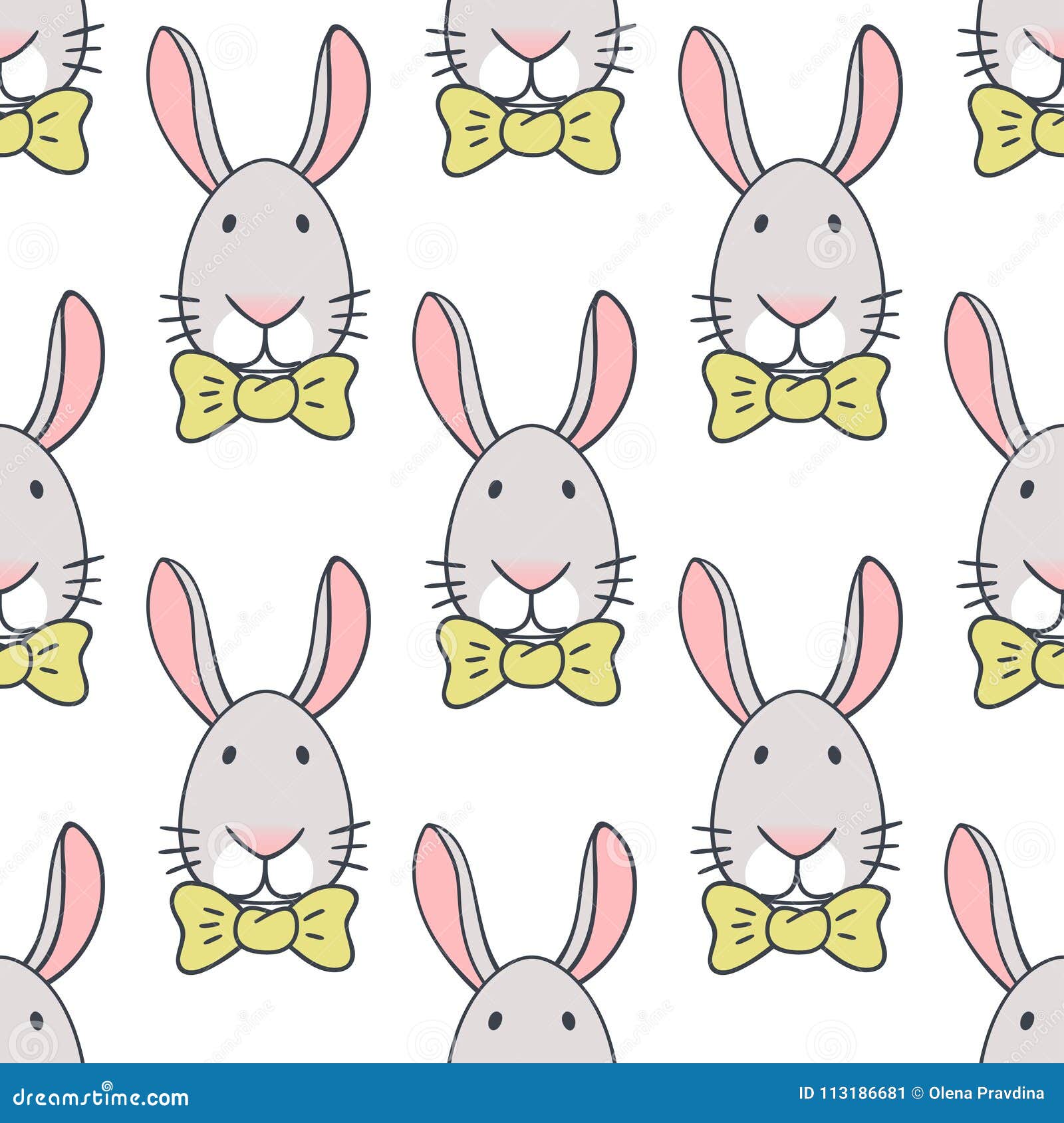 Seamless Pattern with Cute Hand-drawn Rabbits. Vector Template. Stock ...
