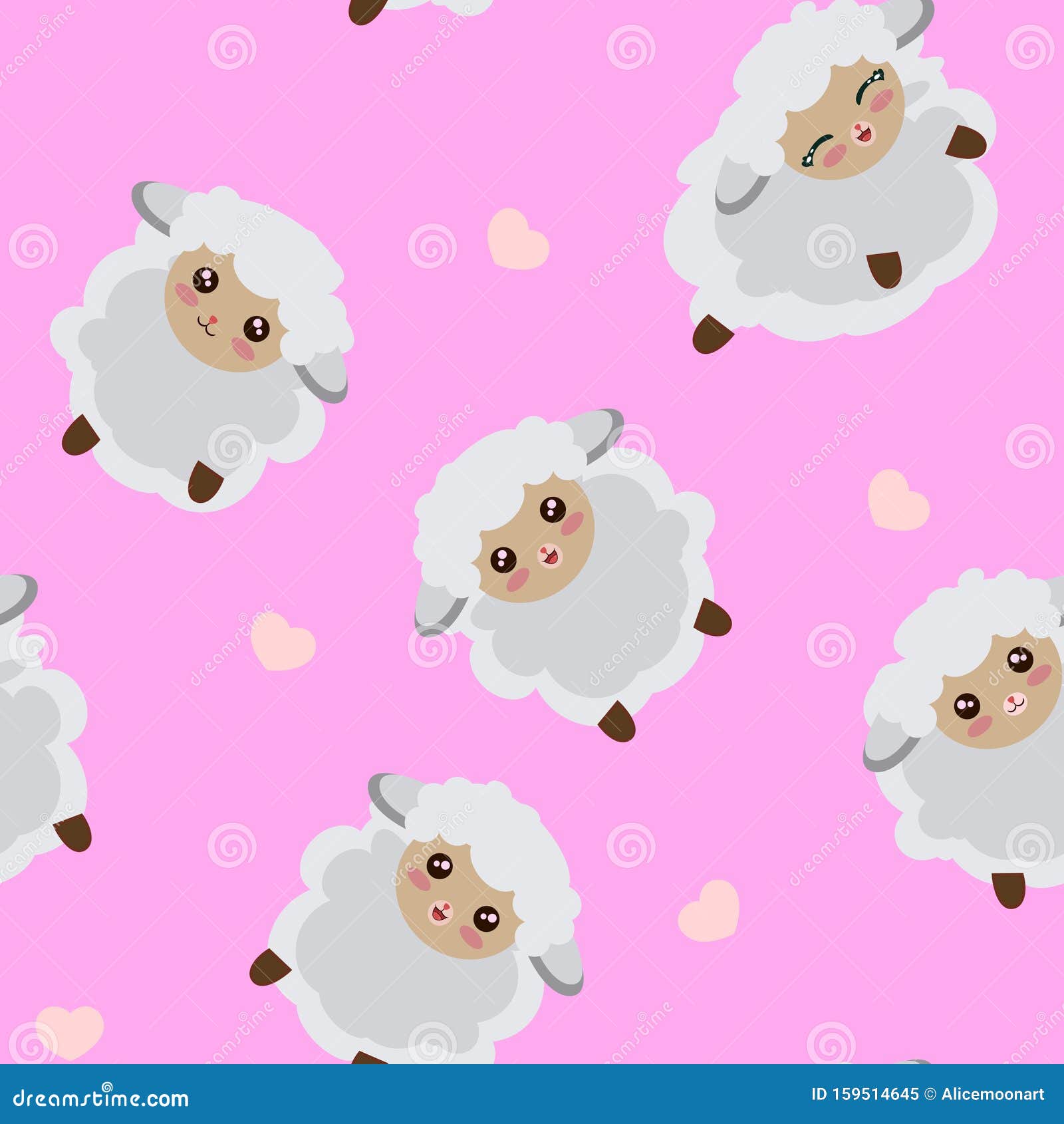 Seamless Pattern of Cute Sheep with Different Expressions on Pastel ...