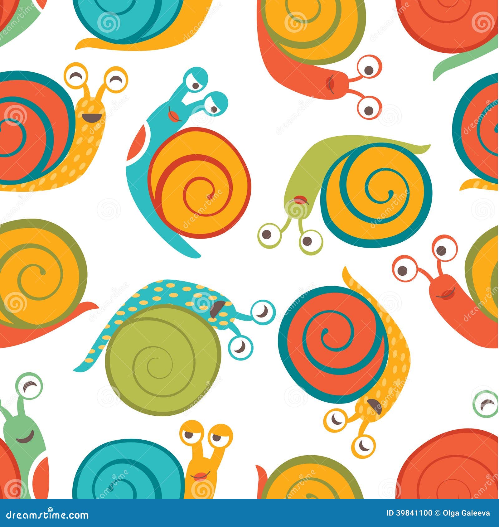 Seamless Pattern with Cute Happy Snails Stock Vector - Illustration of ...