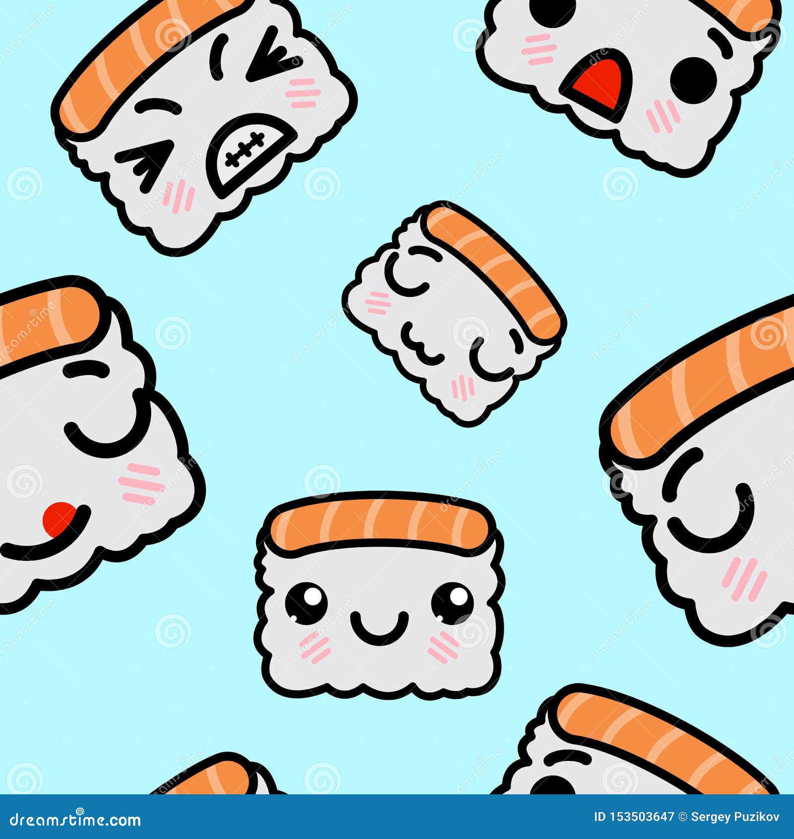 Seamless Pattern with Cute Kawaii Emoji Sushi Vector Cartoon ... Seamless Pattern with Cute Kawaii Emoji Sushi Vector Cartoon ...