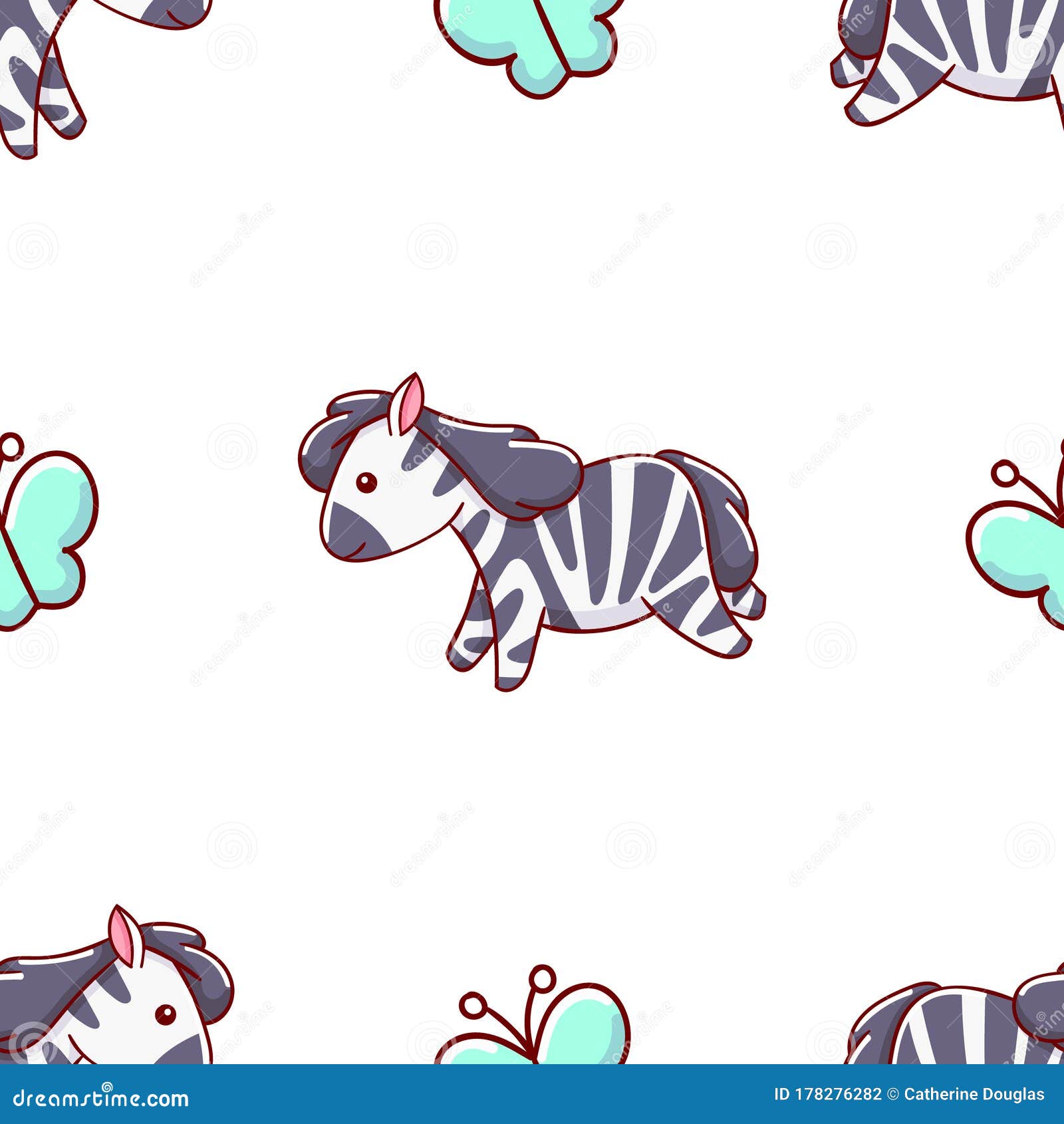 Seamless Pattern, Cute Kawaii Hand Drawn Zebra Doodles Stock Vector ...