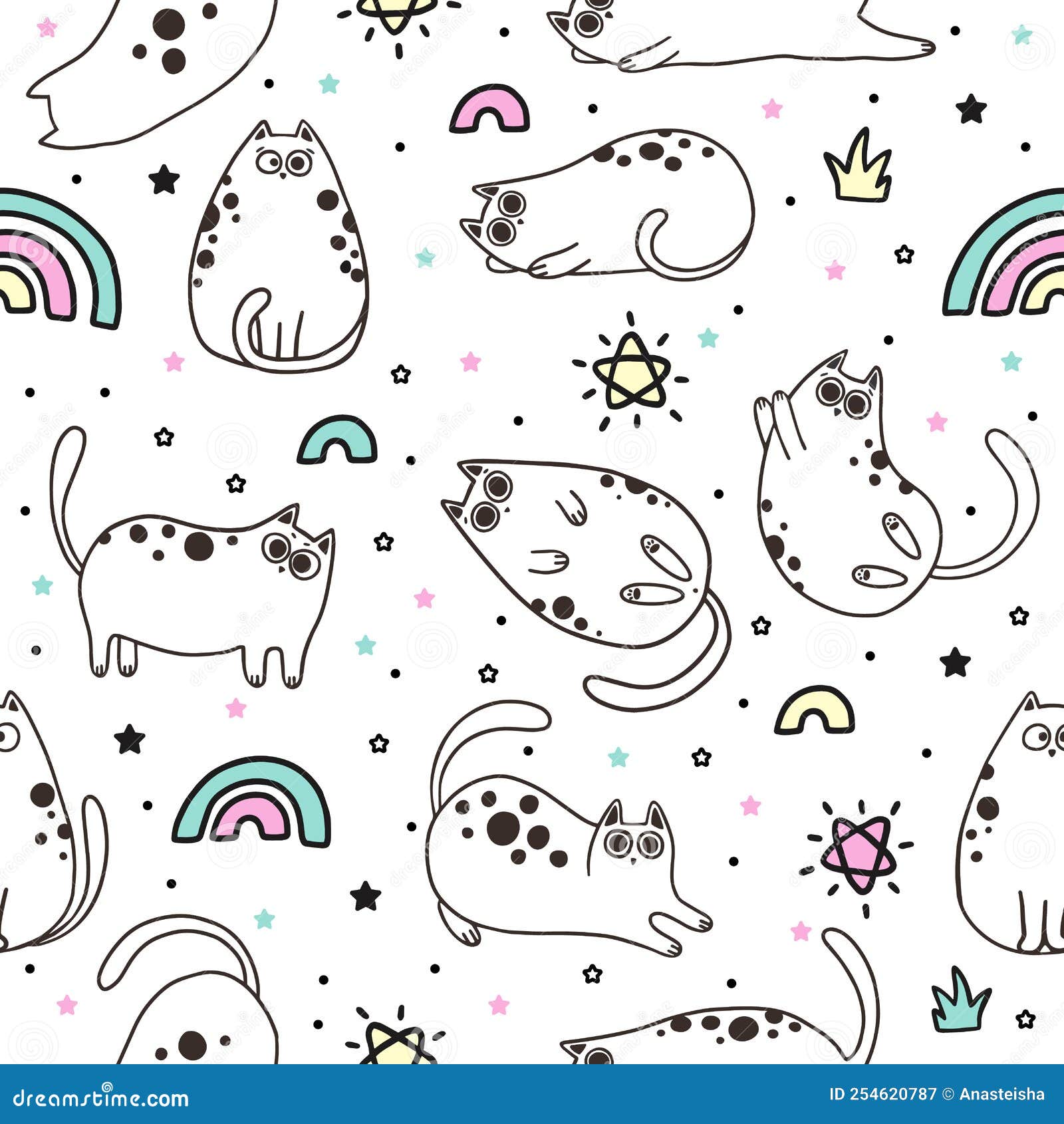 Seamless Pattern with Cute Kittens. Creative Childish Texture Stock ...
