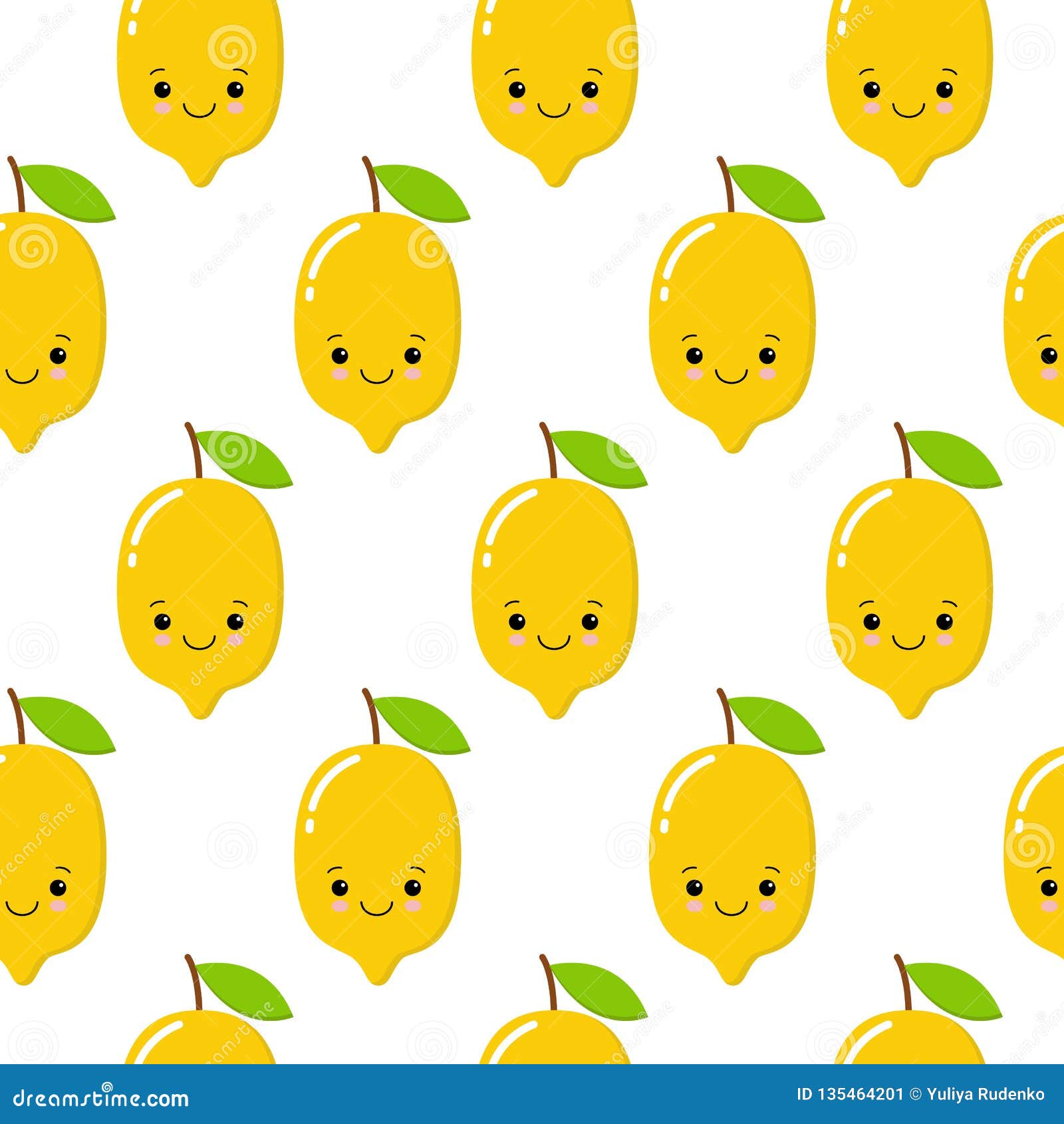 Seamless Pattern with Cute Lemons on the White Background. Vector ...