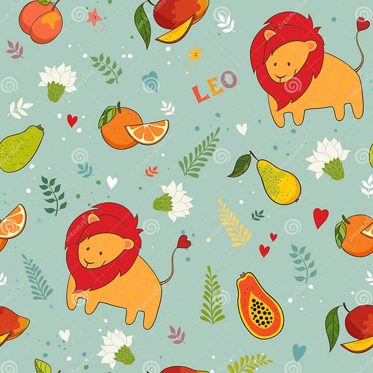 Seamless Pattern, Cute Leon Stock Illustration - Illustration of humor ...