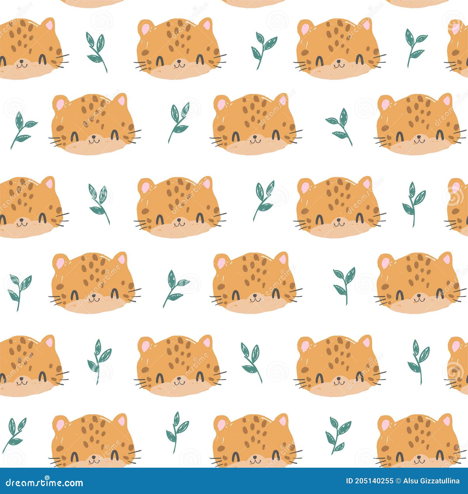 Seamless Pattern Cute Leopard Background Vector Illustration Kids Print ...